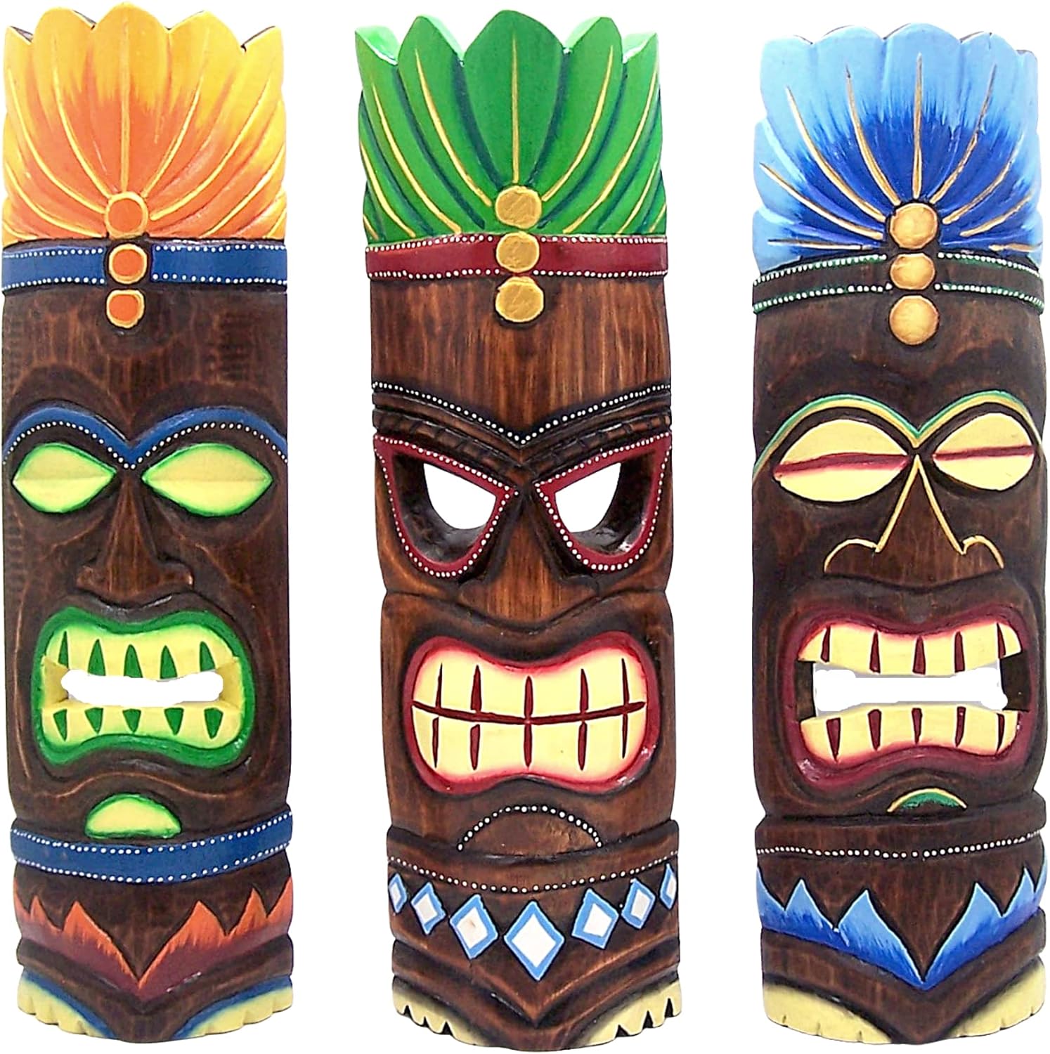 Amazon.com: Hand Crafted Hawaiian Style Wooden Tiki Masks, Wall Décor ...