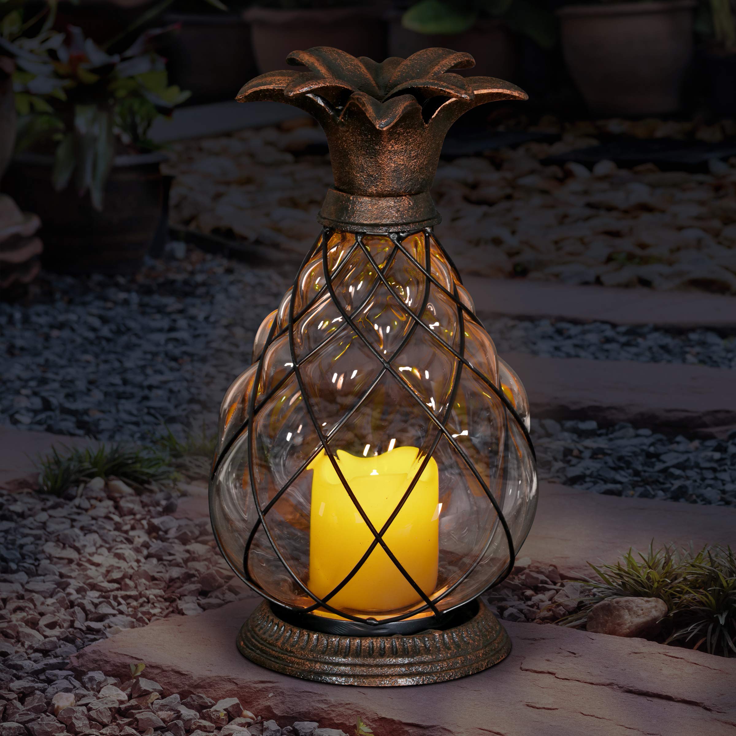 Exhart Garden Lights, Tabletop Outdoor and Indoor Pineapple Lantern ...