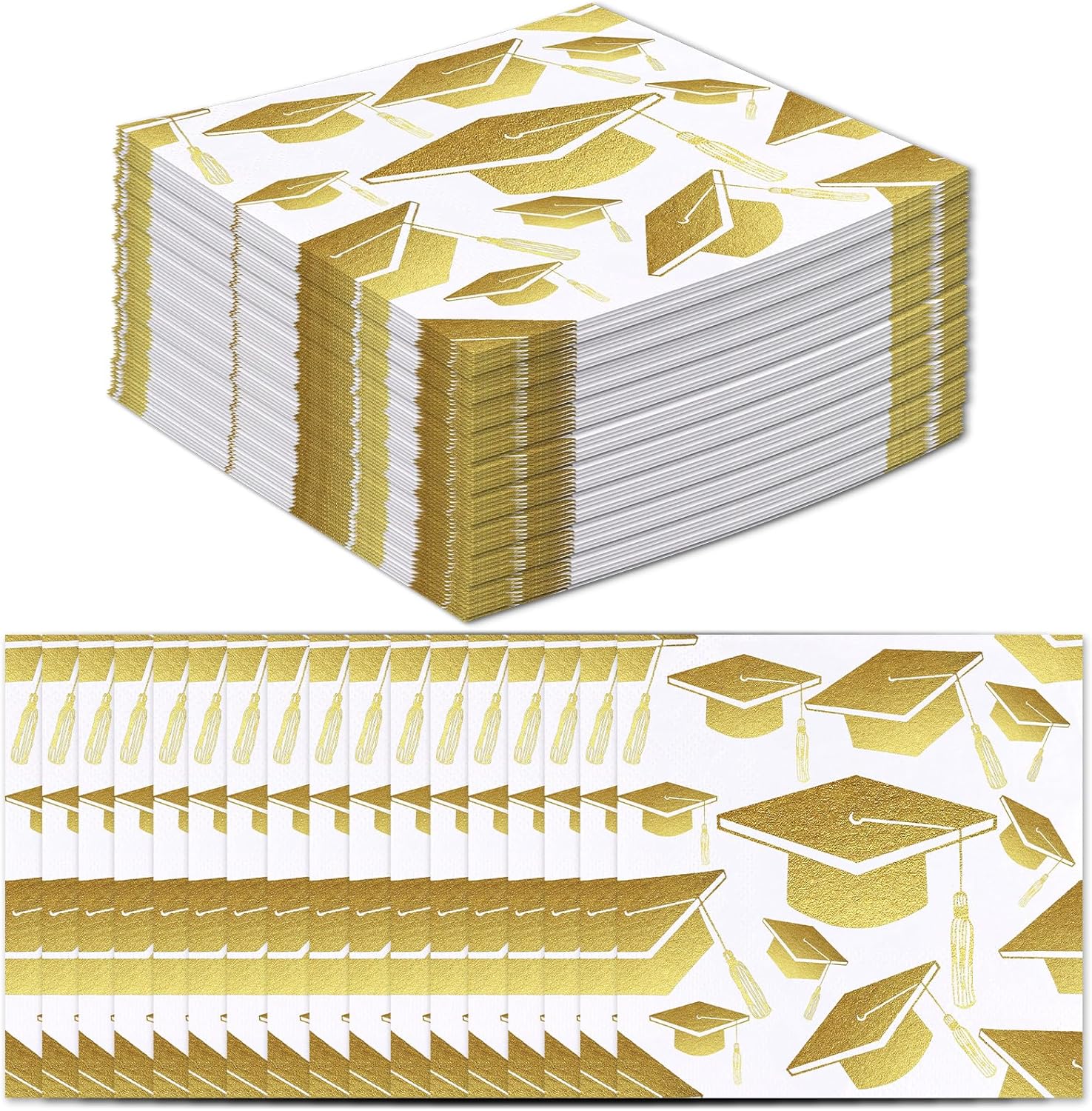 Amazon.com: 100pcs Graduation Napkins, 3 Ply White and Gold Grad Paper ...
