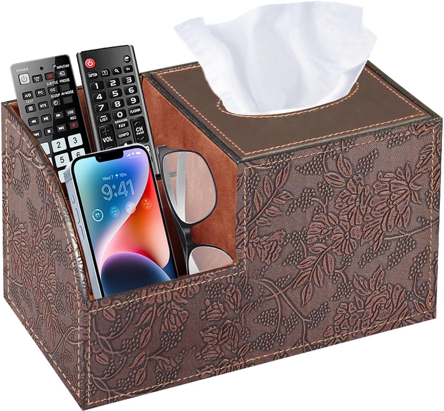 Amazon.com: PU Leather Square Tissue Box Cover - Multi-Functional ...