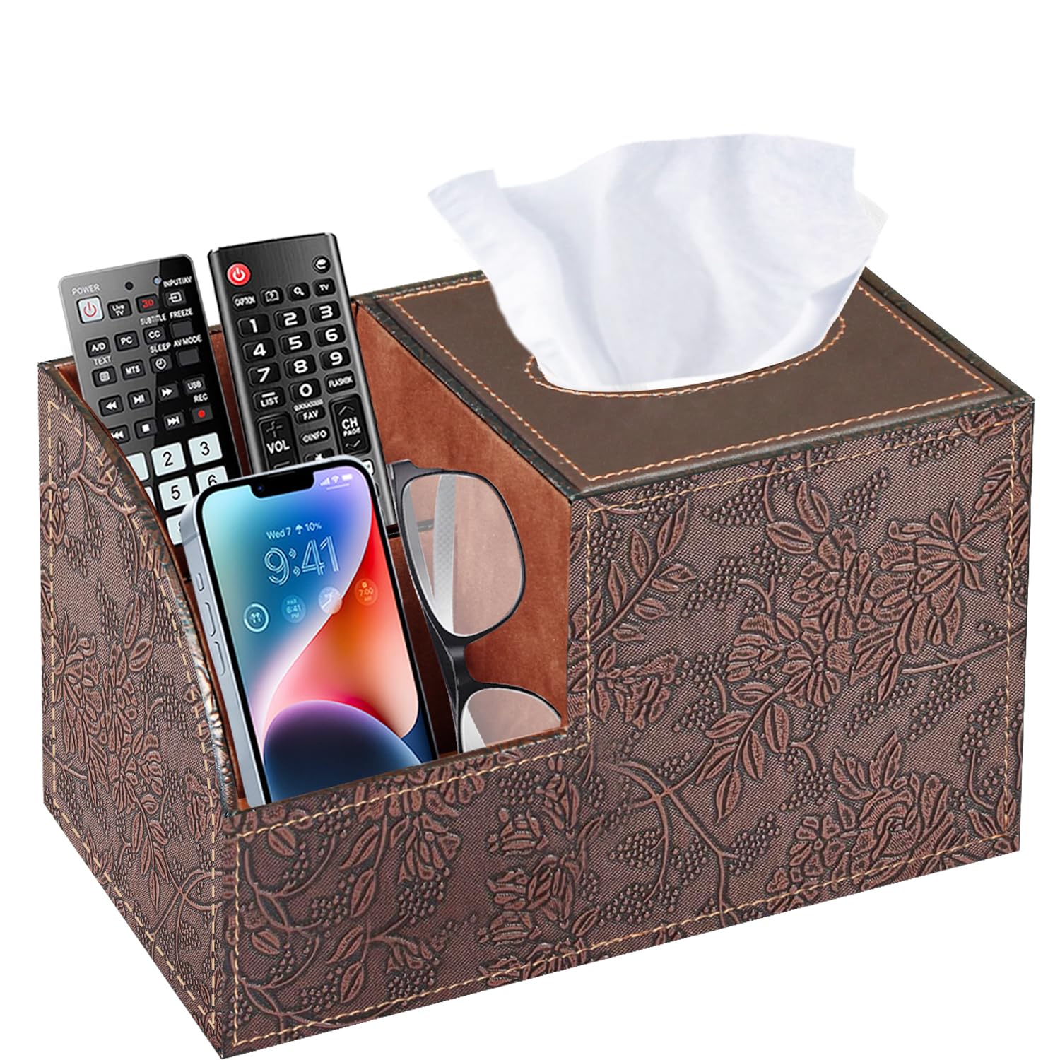 Amazon.com: PU Leather Square Tissue Box Cover - Multi-Functional ...