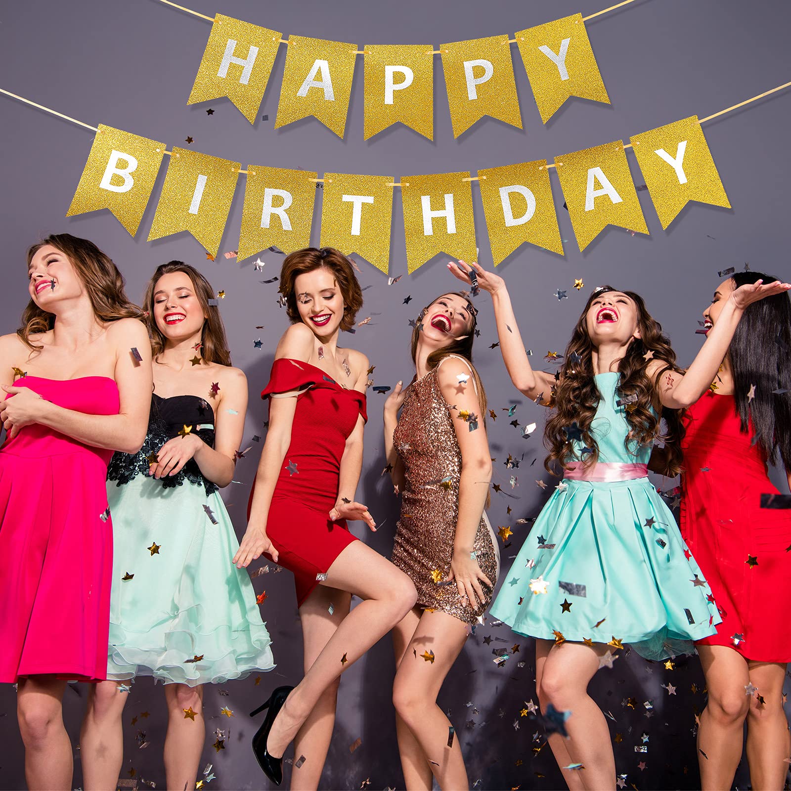 Snapklik.com : Clabby Glitter Gold Happy Birthday Banner