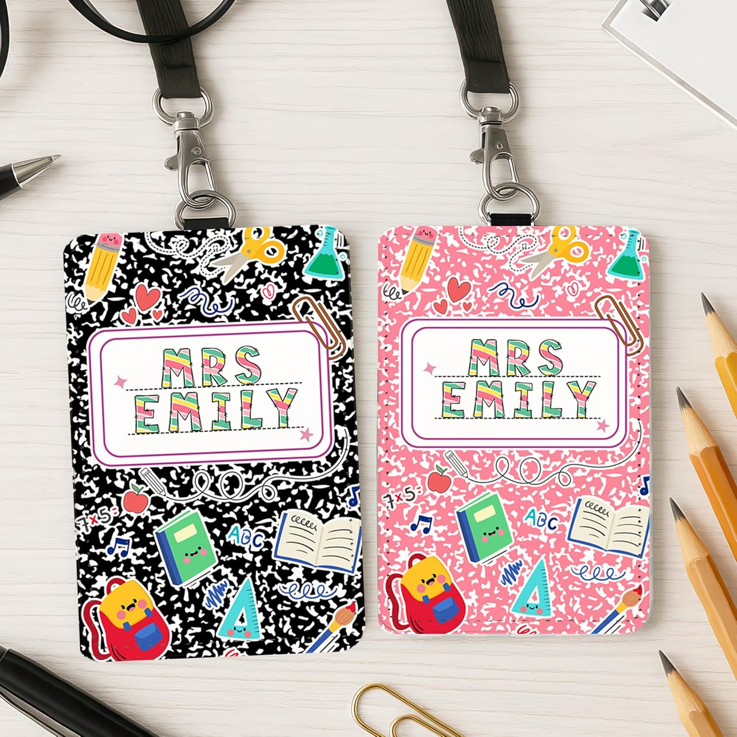 Amazon.com : CUDDLELAND Personalized Teacher ID Badge Holder with ...