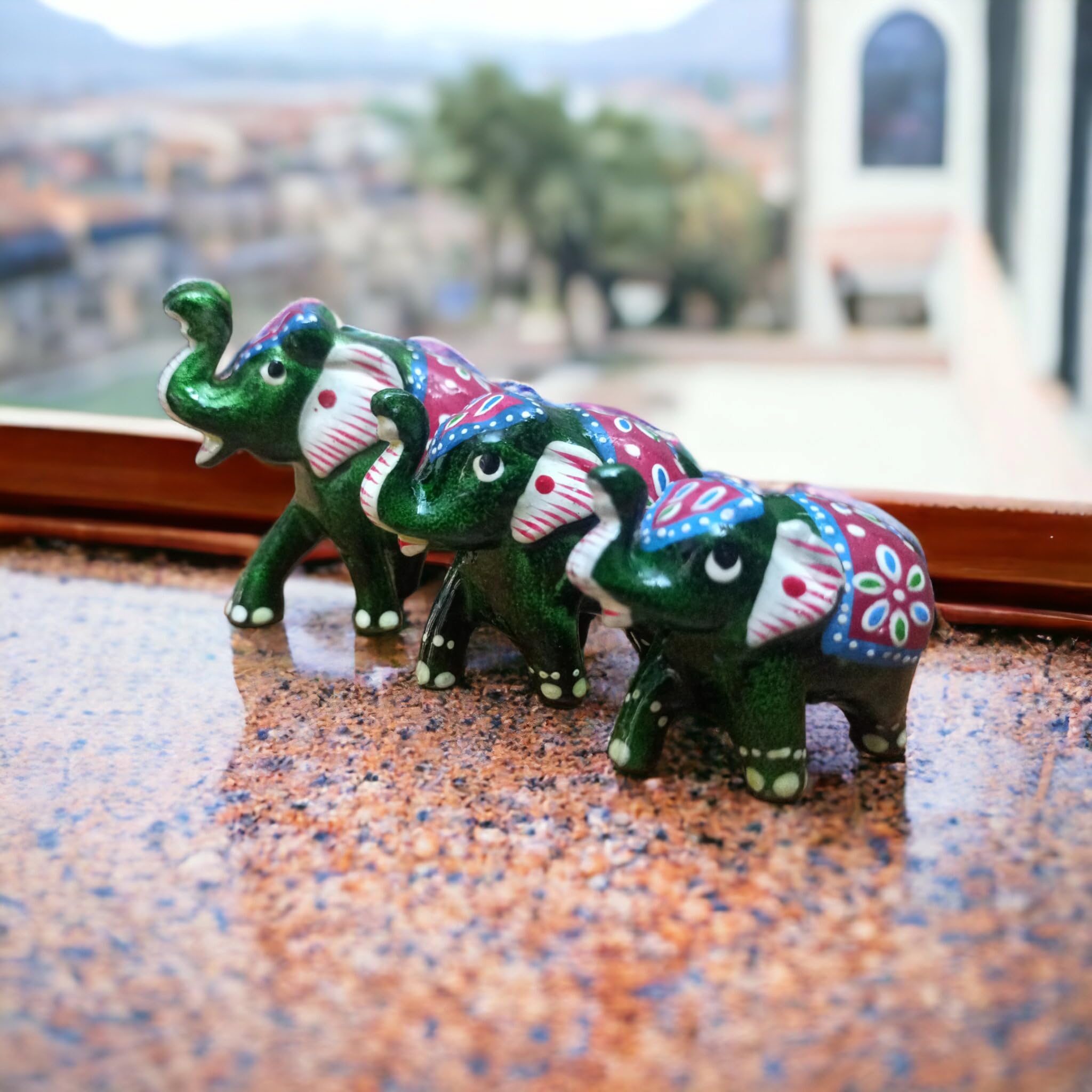 Buy Royal Craft Palace Plastic Green Elephant Set of 3 | Plastic ...
