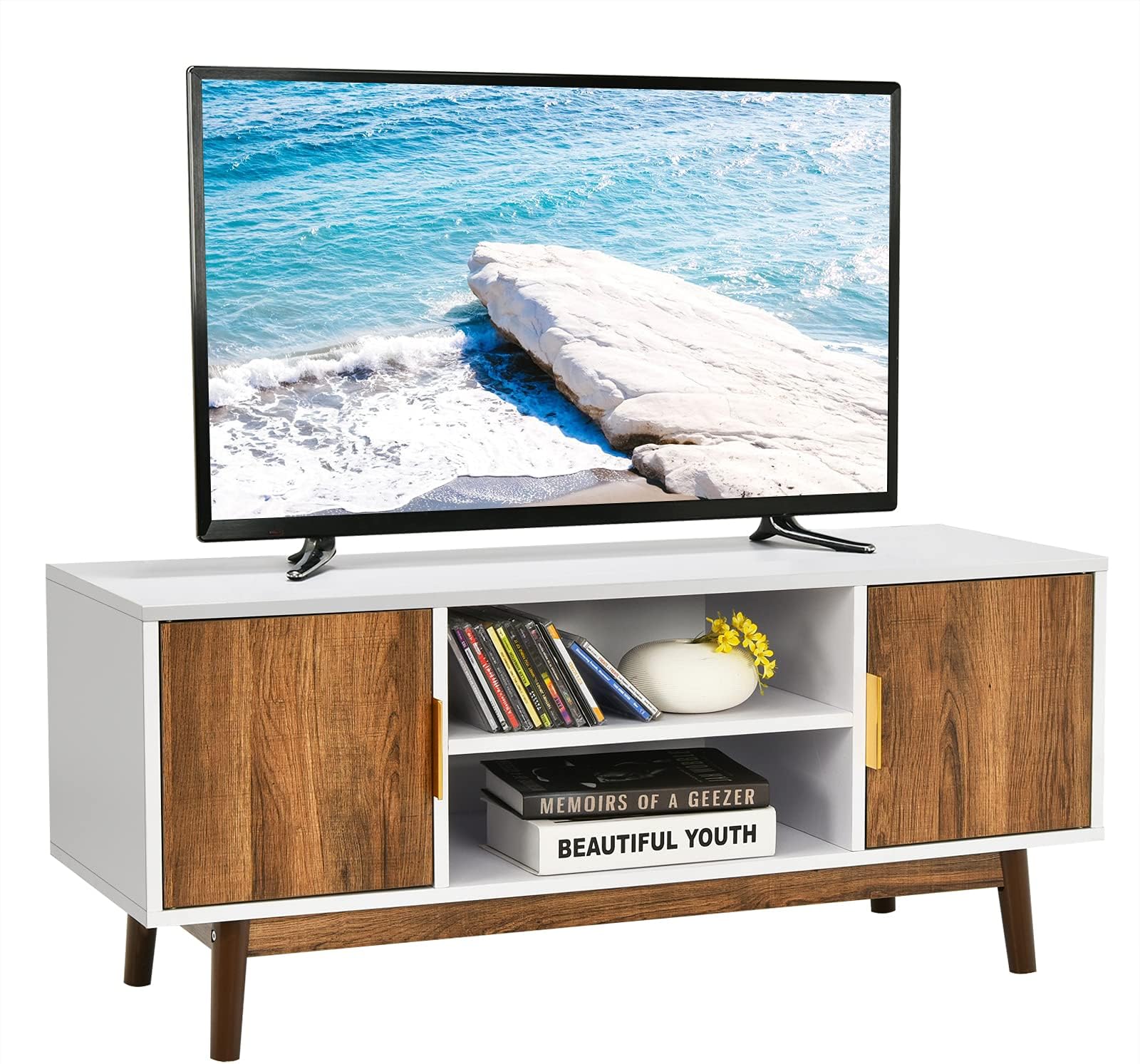 COSTWAY TV Stand for TVs up to 50", Wooden TV Cabinet Media ...