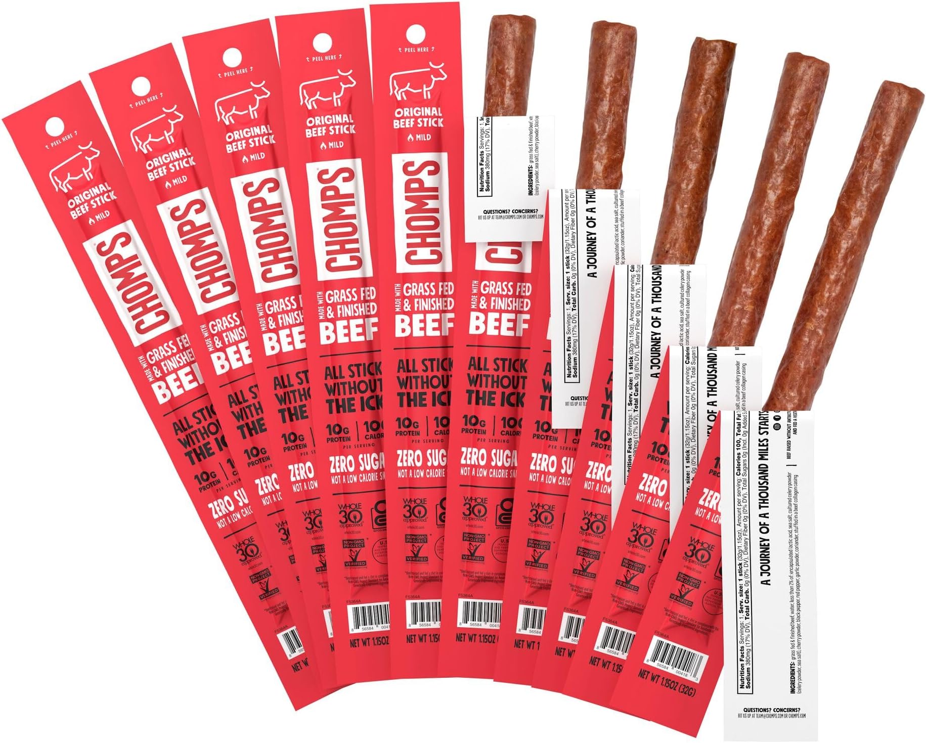 Amazon.com: Chomps Grass-Fed and Finished Original Beef Jerky Snack ...