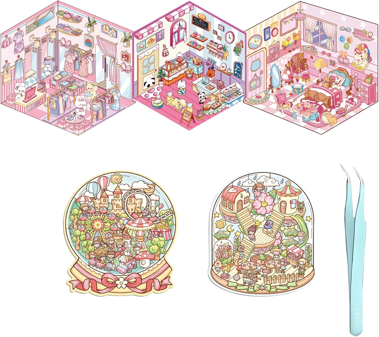 Amazon.com: 5 Set 3D Sticker Scene,Fun Room Sticker Book,Fun Stacking ...