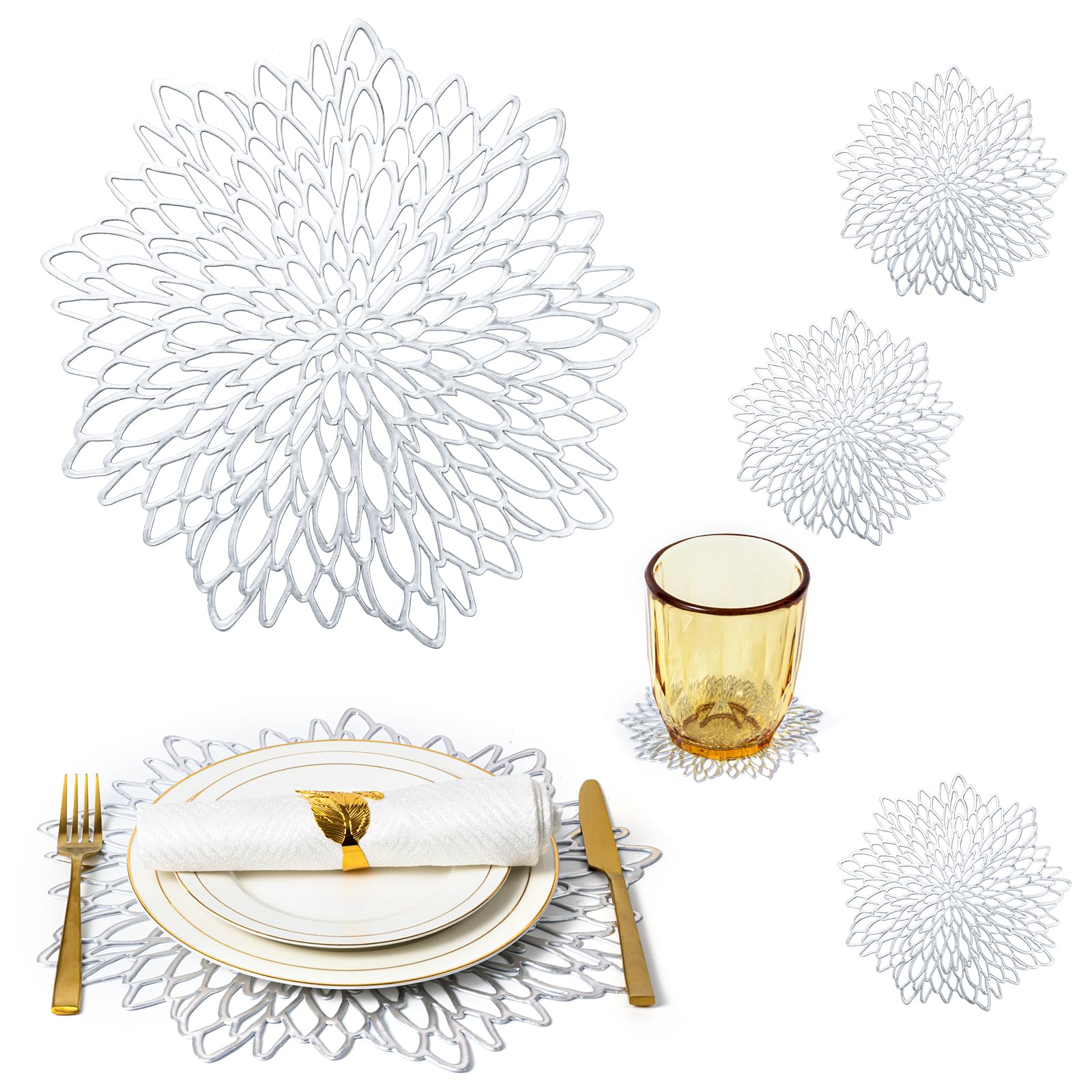 Amazon.com: Placemats Set of 8 Round Silver Placemats Charger Plates ...