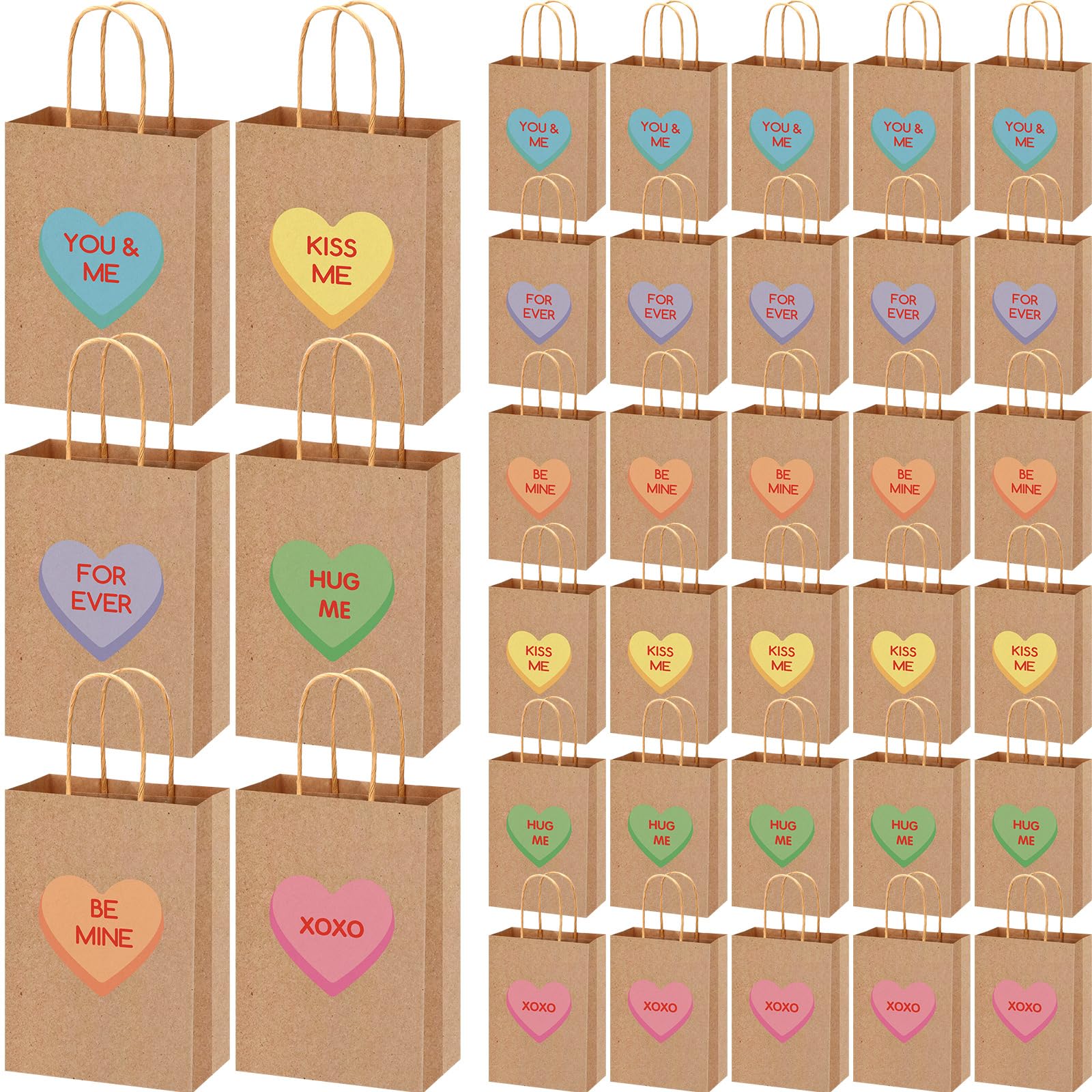 60 Pieces Kraft Valentine's Day Gift Bags with Conversation Heart ...
