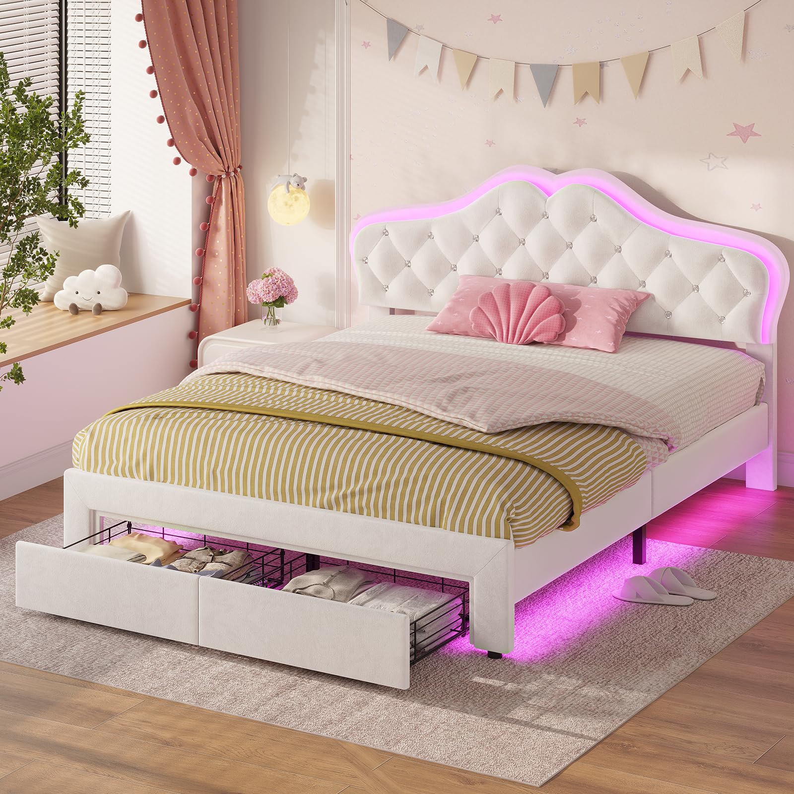 Amazon.com: ADORNEVE Full Size LED Bed Frame with 2 Storage Drawers ...