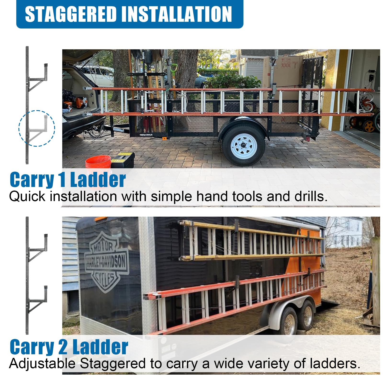 Snapklik.com : Side Mount Trailer Ladder Rack, Adjustable Heavy Duty ...