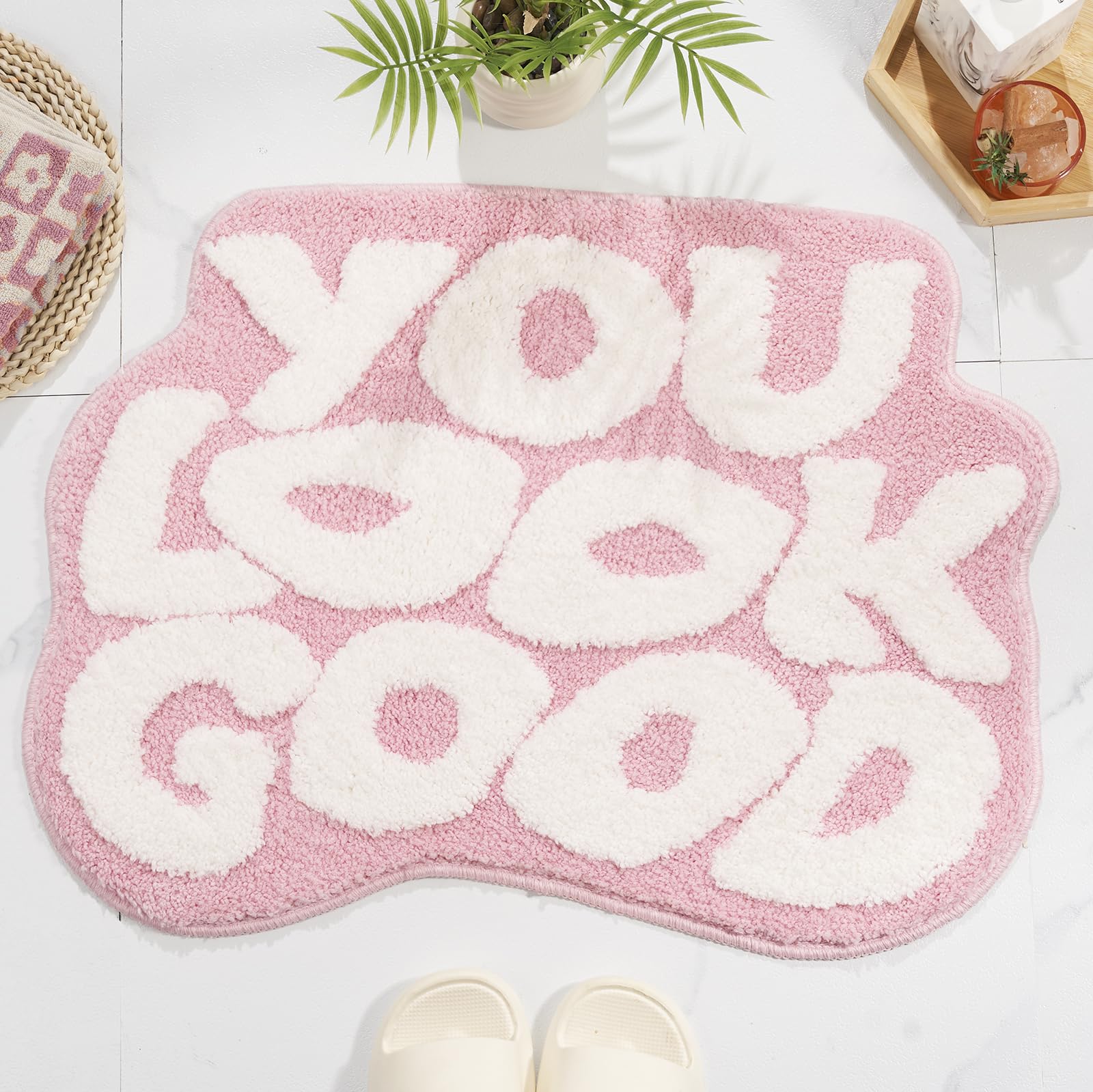 Amazon.com: ELDONE You Look Good Bath Mat - Cute Light Pink Bathroom ...