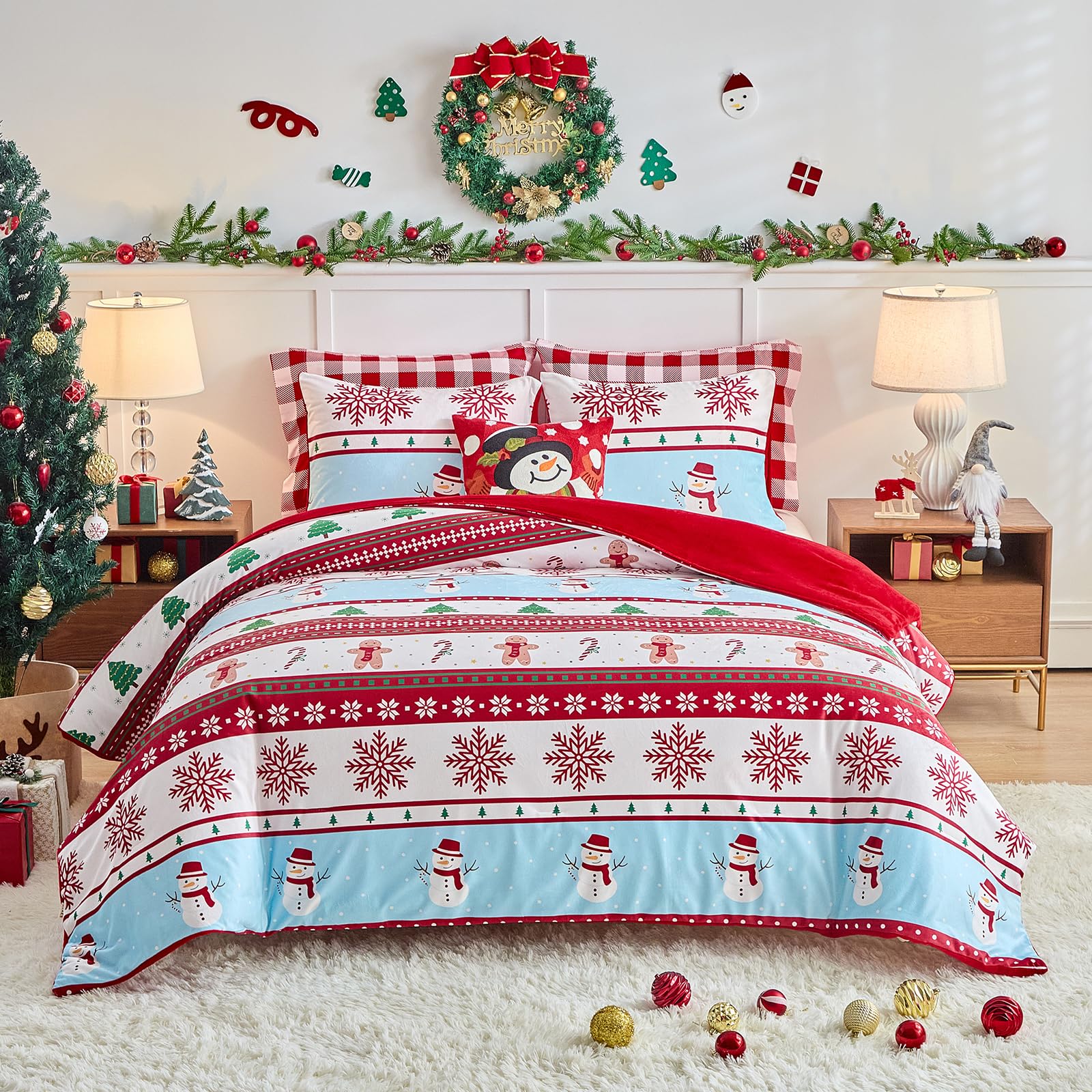 Amazon.com: Joyreap 3pcs Fluffy Velvet Comforter Set Queen, Christmas ...