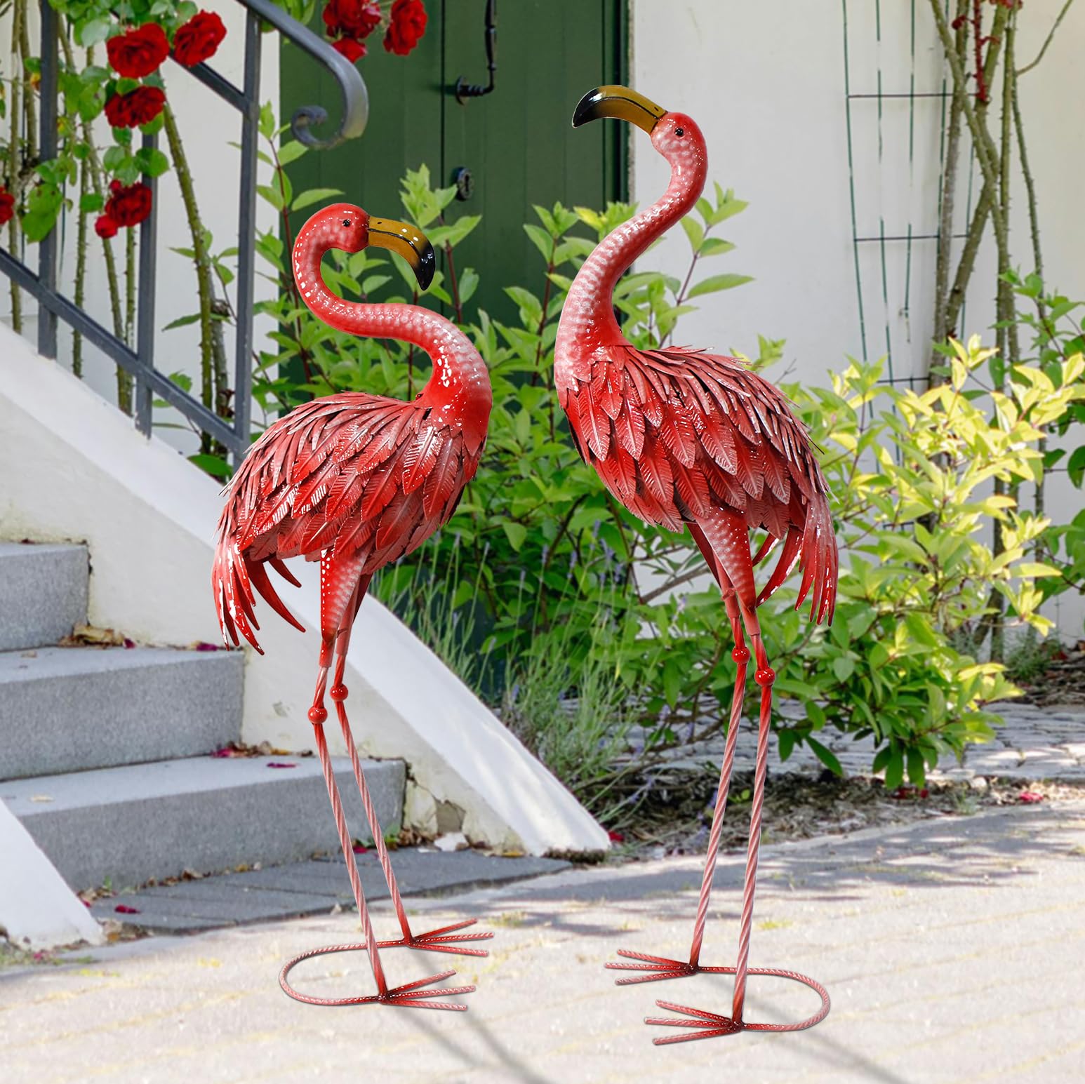 Flamingo Metal Yard Birds Sunnydaze Pink Flamingo Metal Outdoor Garden