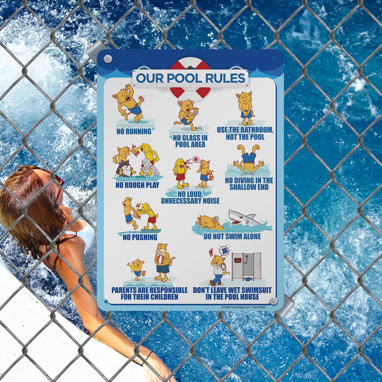 Snapklik.com : 14 X 10 Inch Our Pool Rules - No Running, No Glass In ...