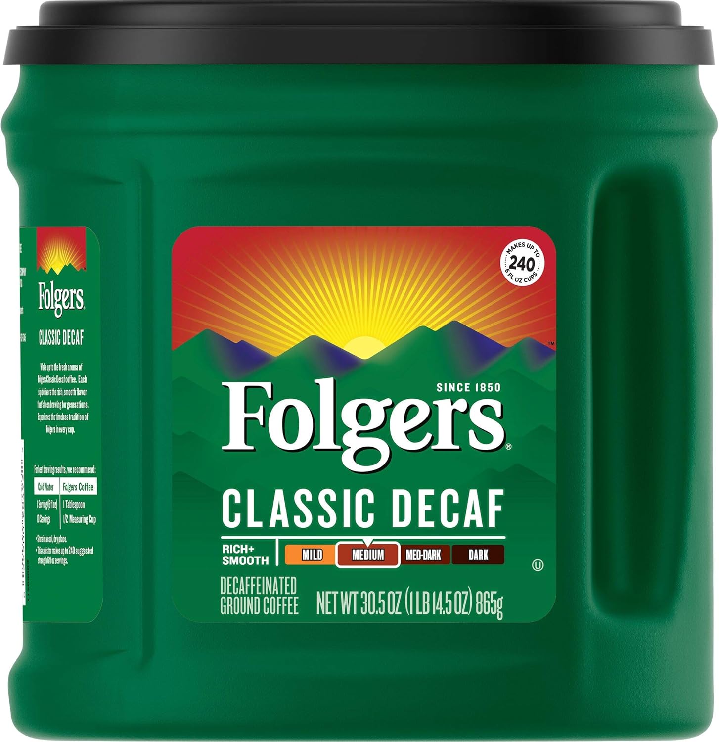 Folgers - Café molido descafeinado clásico, tostado medio, 30,5 onzas ...