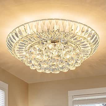 20" Crystal Ball Flush Mount Ceiling Light, Chrome Metal Frame with ...