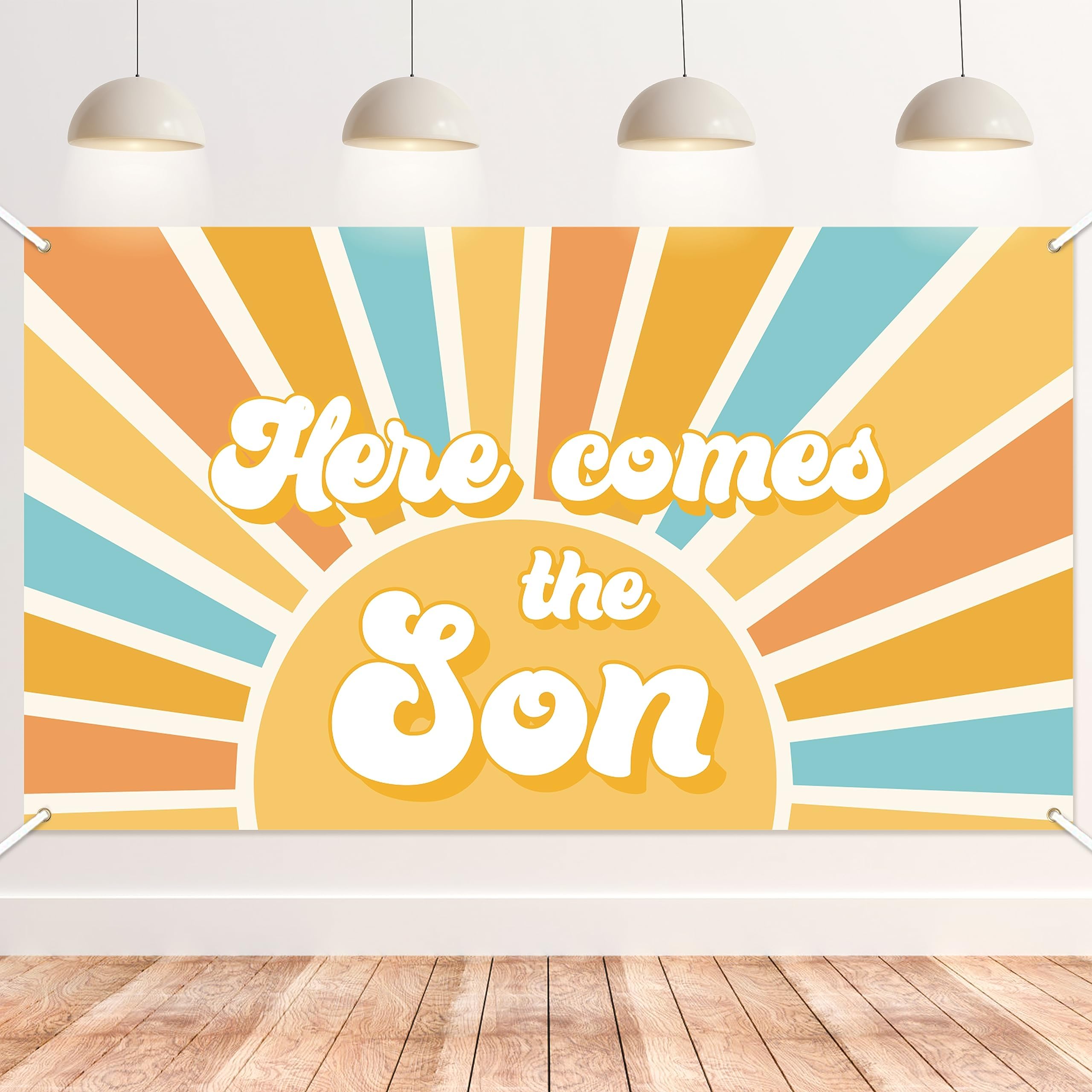 Amazon.com: Here Comes The Son Baby Shower Backdrop Banner Party ...