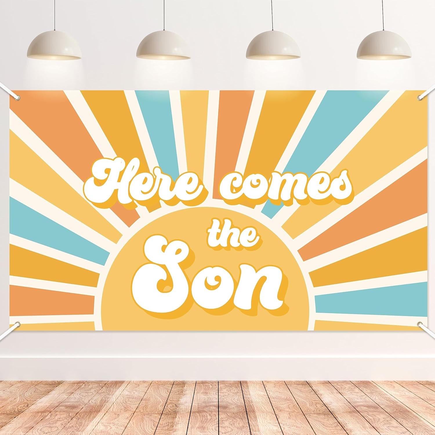 G1ngtar Here Comes The Son Baby Shower Backdrop Banner Boho Sun Retro Muted Sunrise Fabric Wall ...