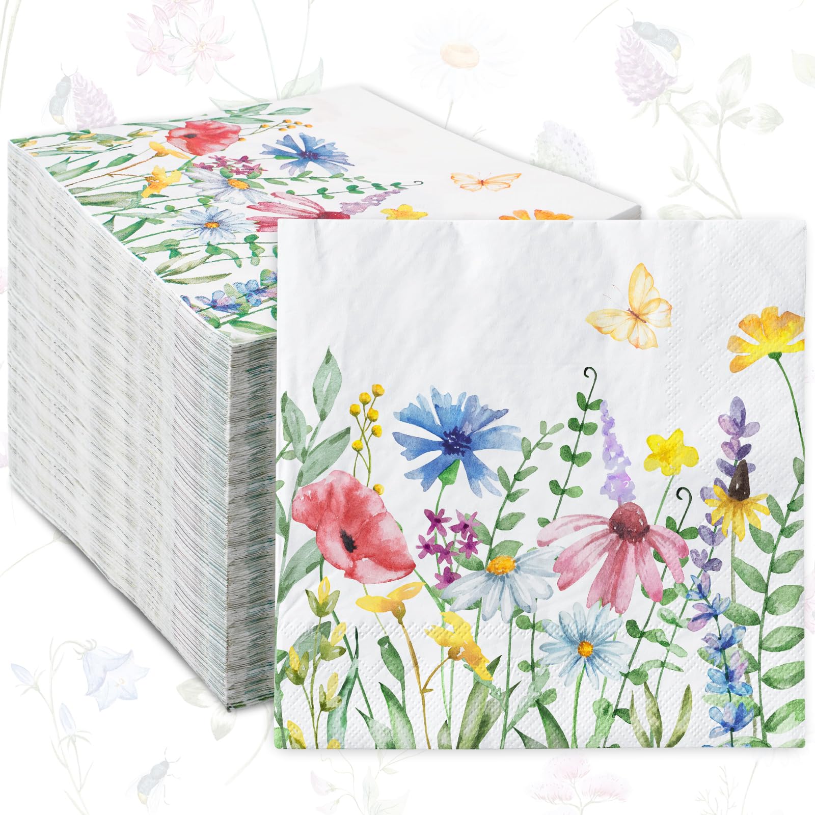 Amazon.com: AnyDesign 80Pcs Floral Paper Napkins Watercolor Flower ...