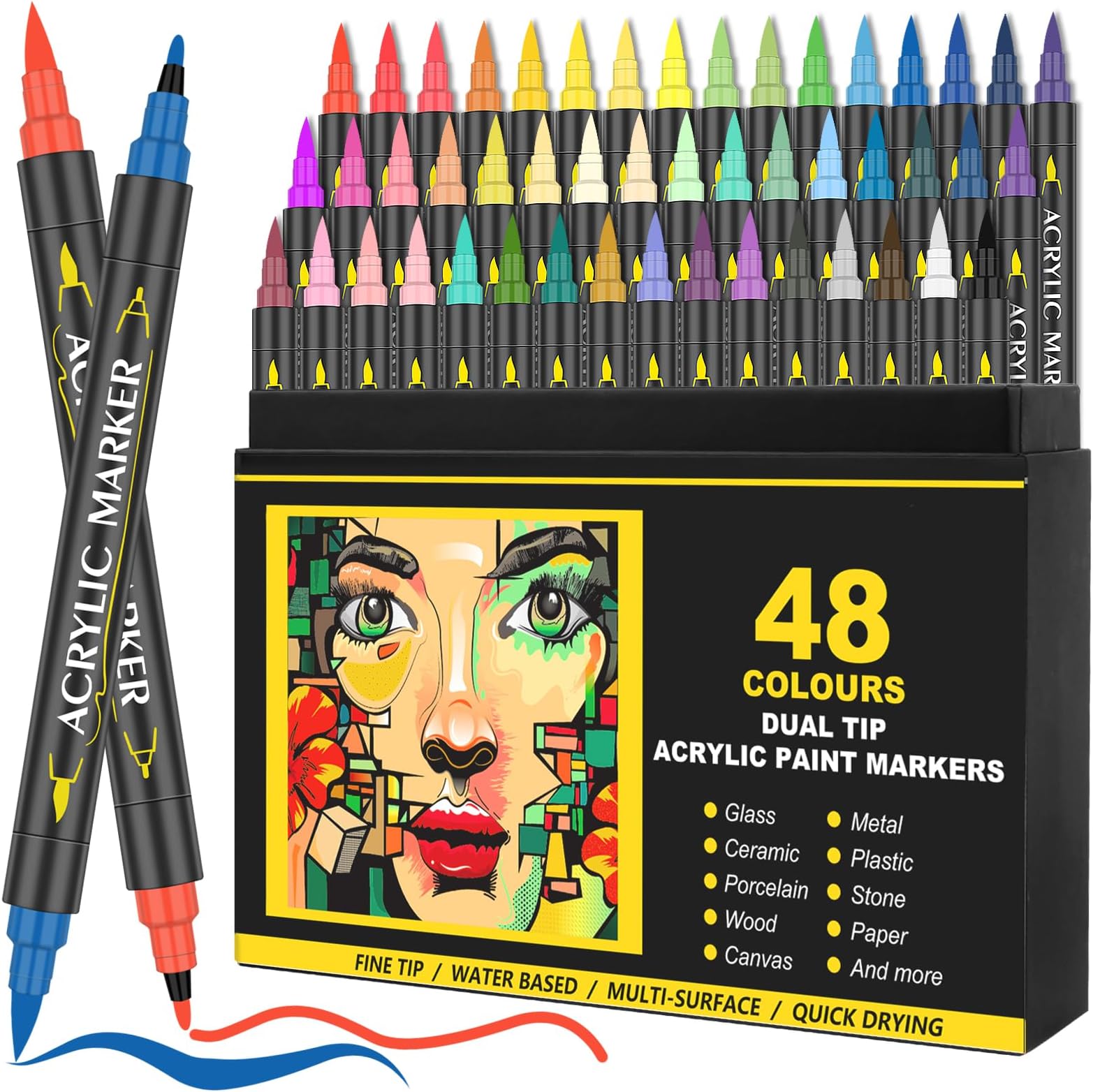 Rotuladores de Doble Pintura Acrílica, 48 colores con punta de pincel y ...
