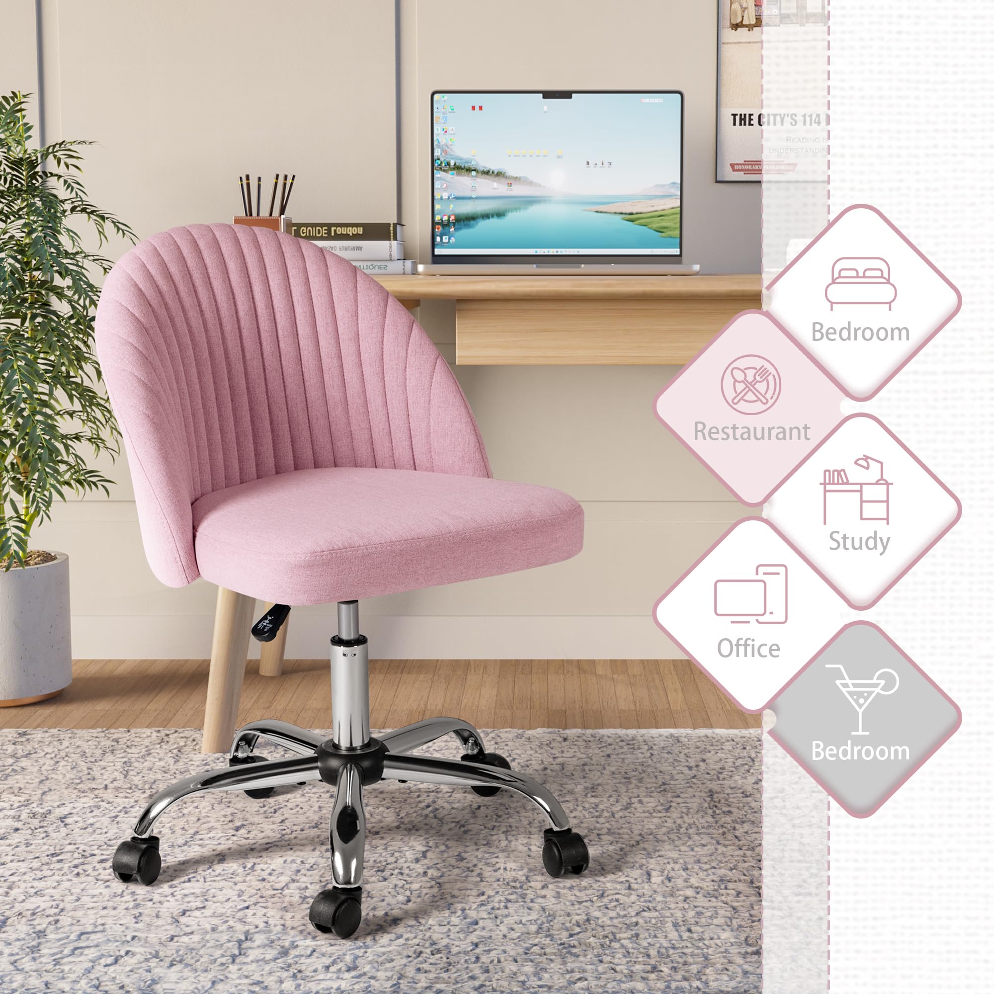 Snapklik.com : Shahoo Desk Chair, Small Cute Mid Century Modern Vanity ...