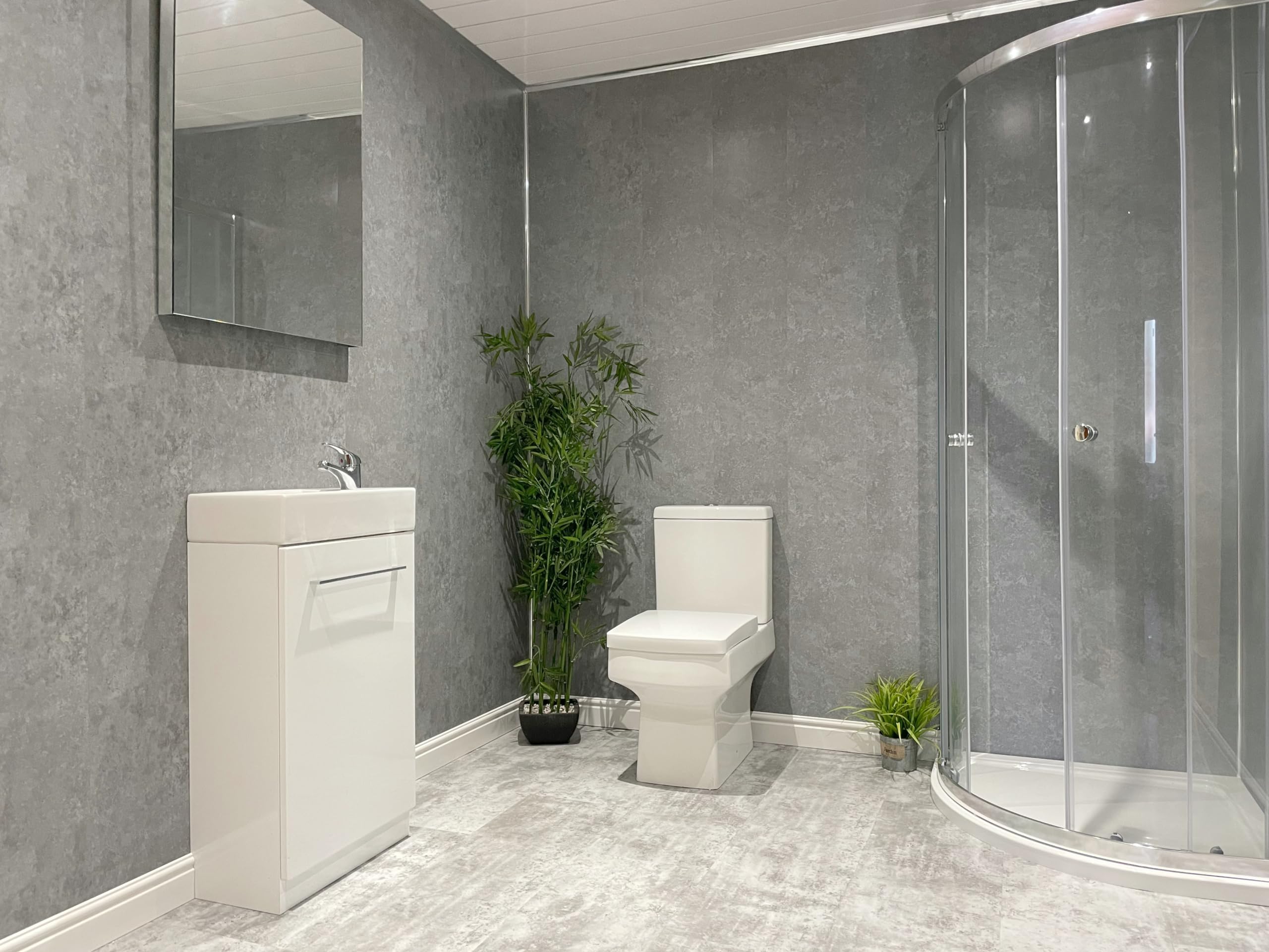 DBS Grey Concrete Matt PVC Bathroom Wall Panels Kitchen Shower Cladding ...