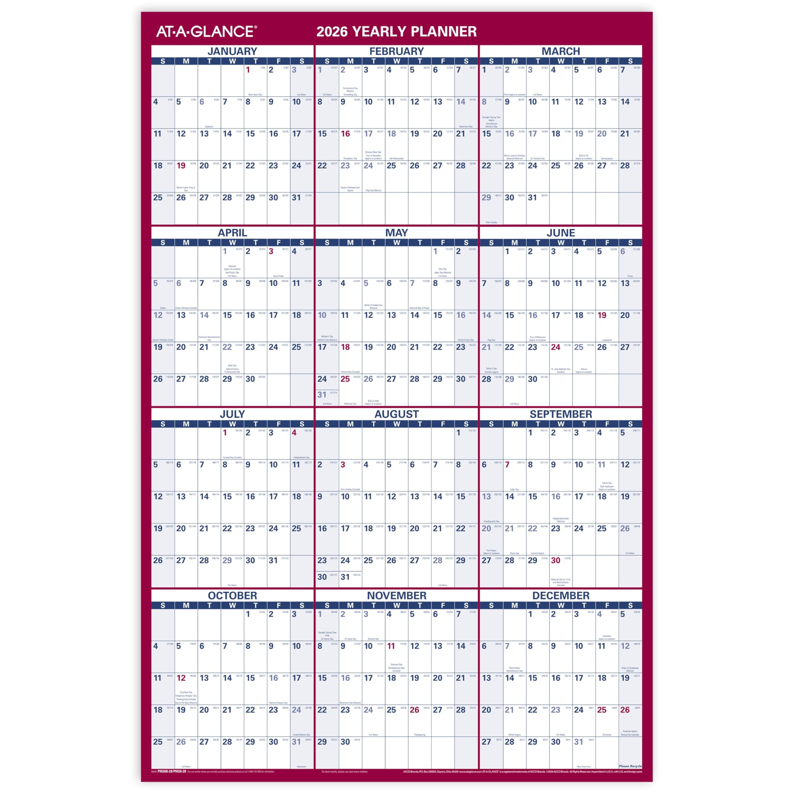 At A Glance 2026 Calendar Aazon.co : AT-A-GLANCE Erasable Calendar 2025 ...