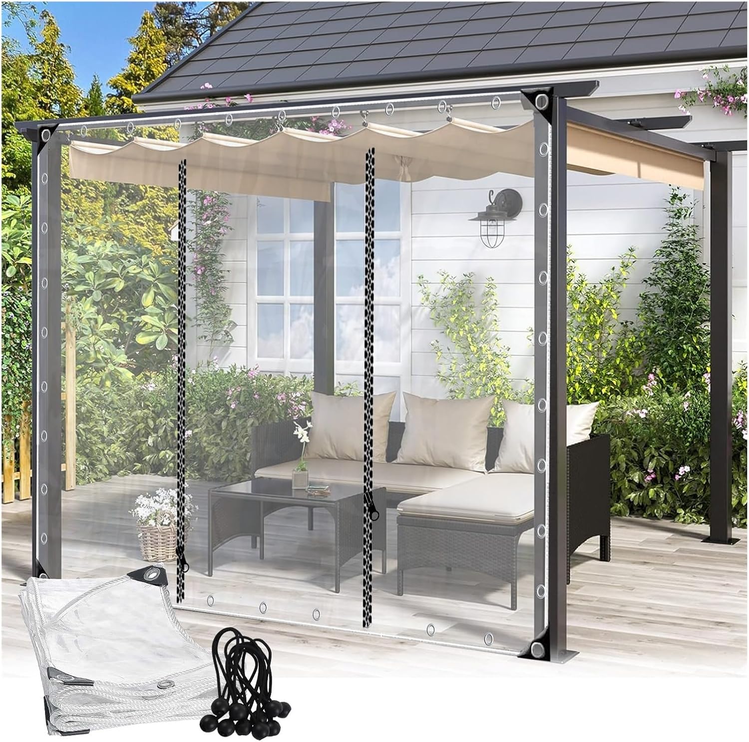 Pergola Waterproof Side Panels With Zip Door Transparent Outdoor ...
