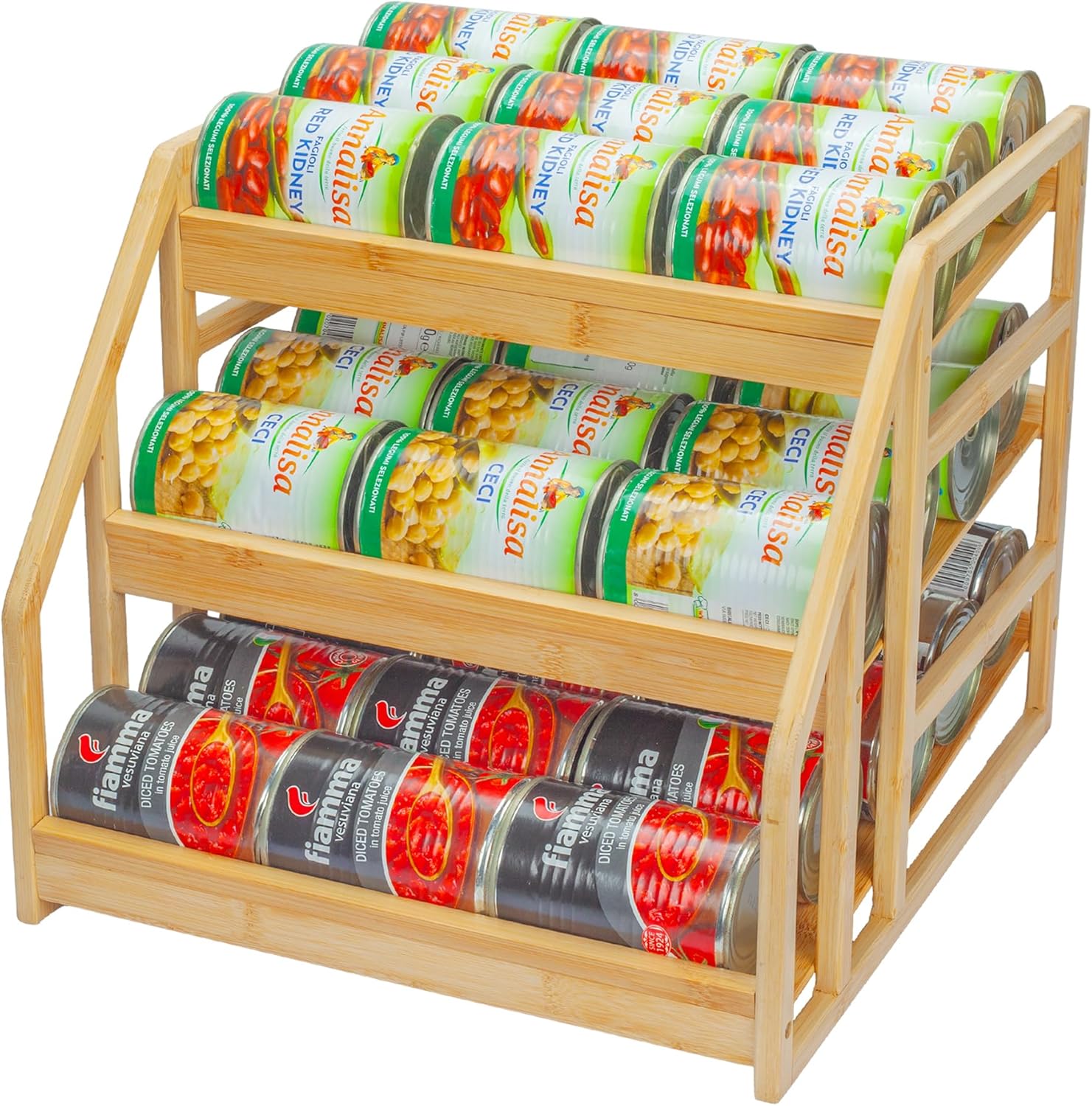 Amazon.com: MinBoo Bamboo Can Rack Organizer, 3 Tier Stackable Can ...