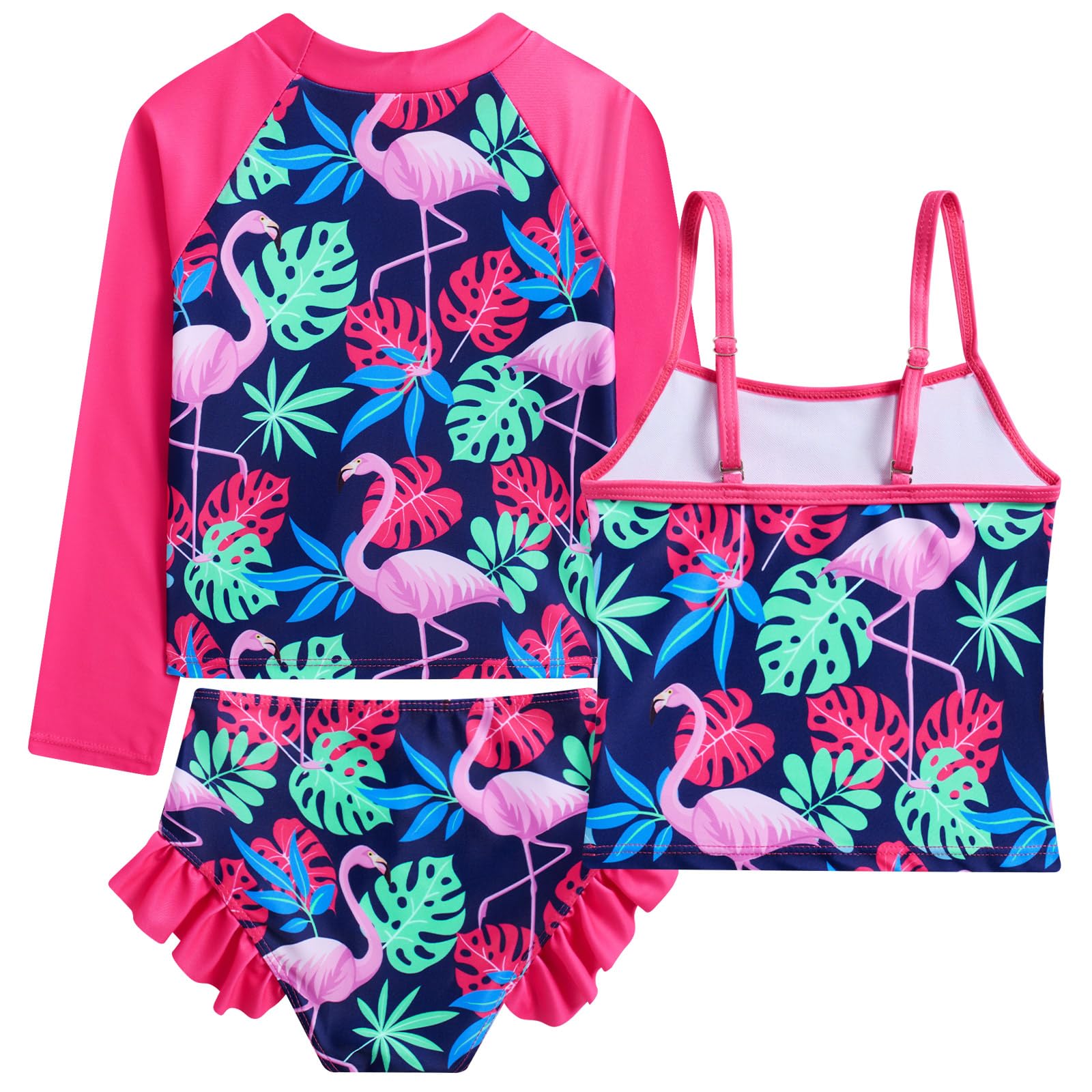 Snapklik.com : Toddler Girl Swimsuit 3t 4t Flamingo Rash Guard Set 3 ...