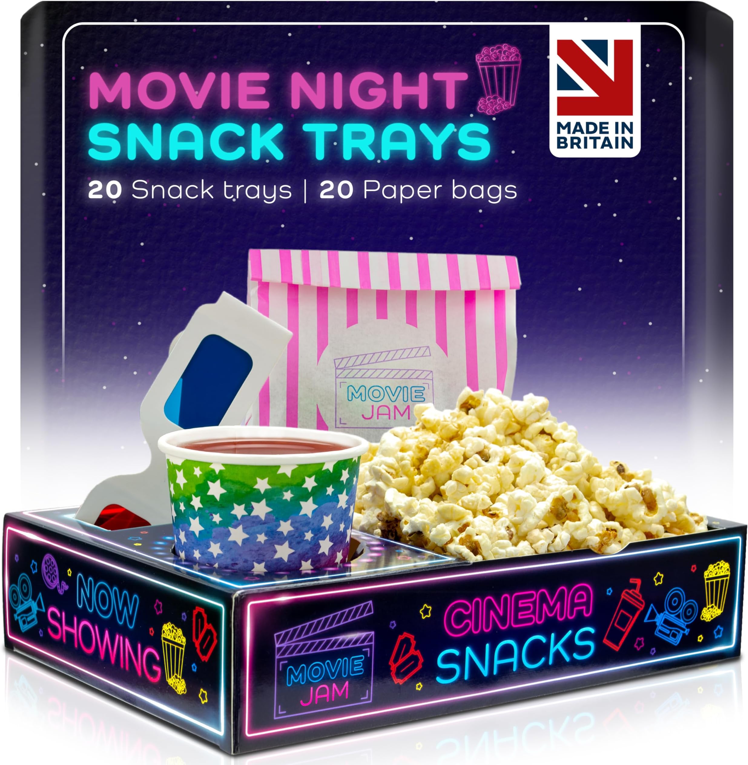 Moviejam Movie Night Snack Trays - (20pcs) 10 Cardboard Popcorn Boxes ...