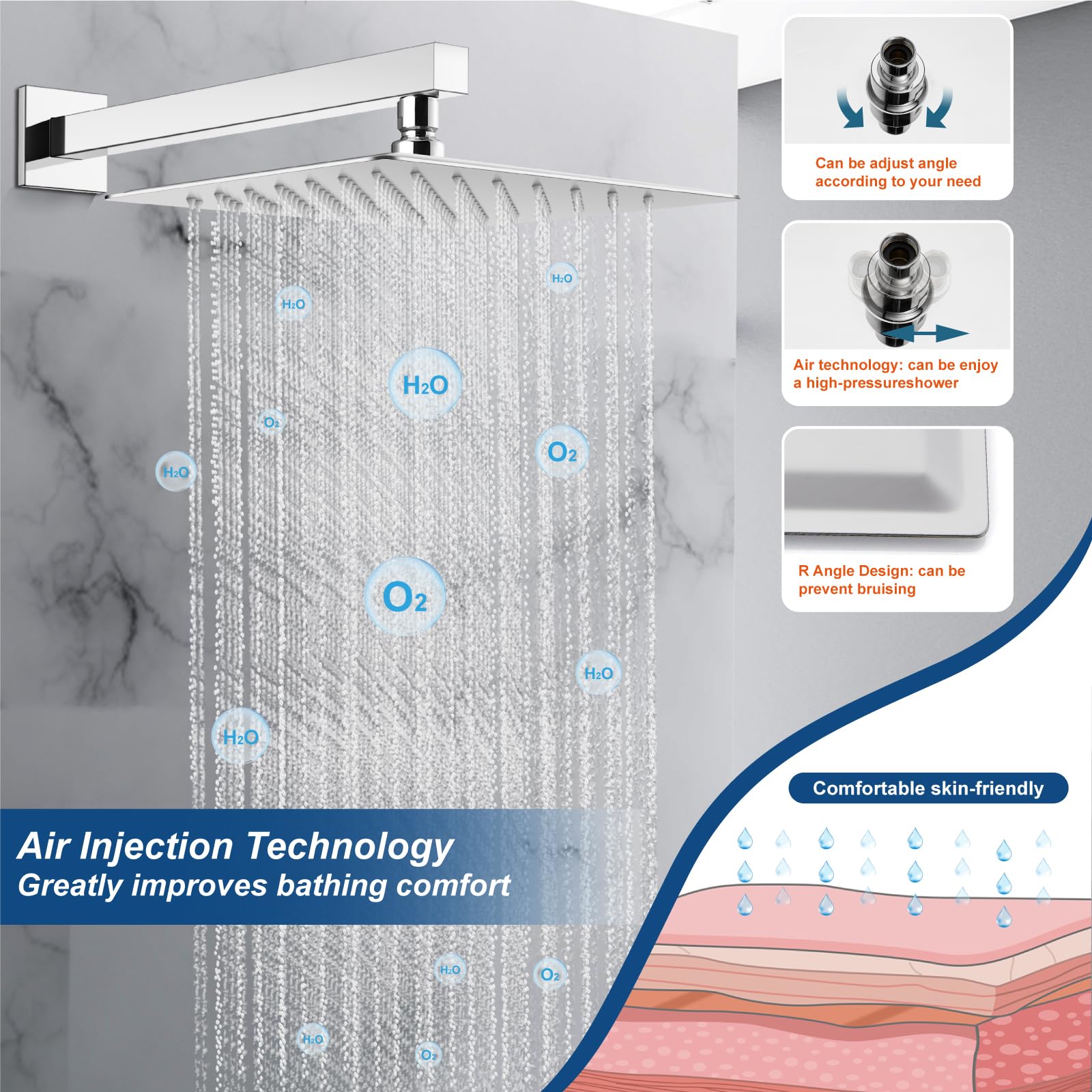 Snapklik.com : Midanya Rain Shower System Square Rainfall Shower Head Wall Mount Shower Faucet Set