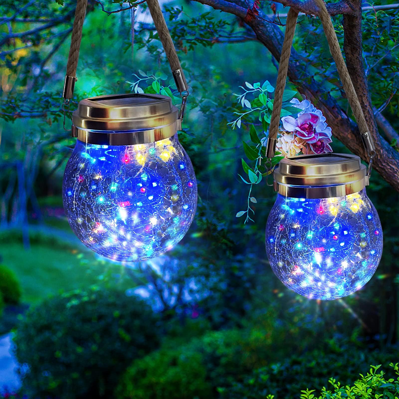 Amazon.com: VGE Hanging Outdoor Solar Lights, 2 Pack 30LED Lanterns ...