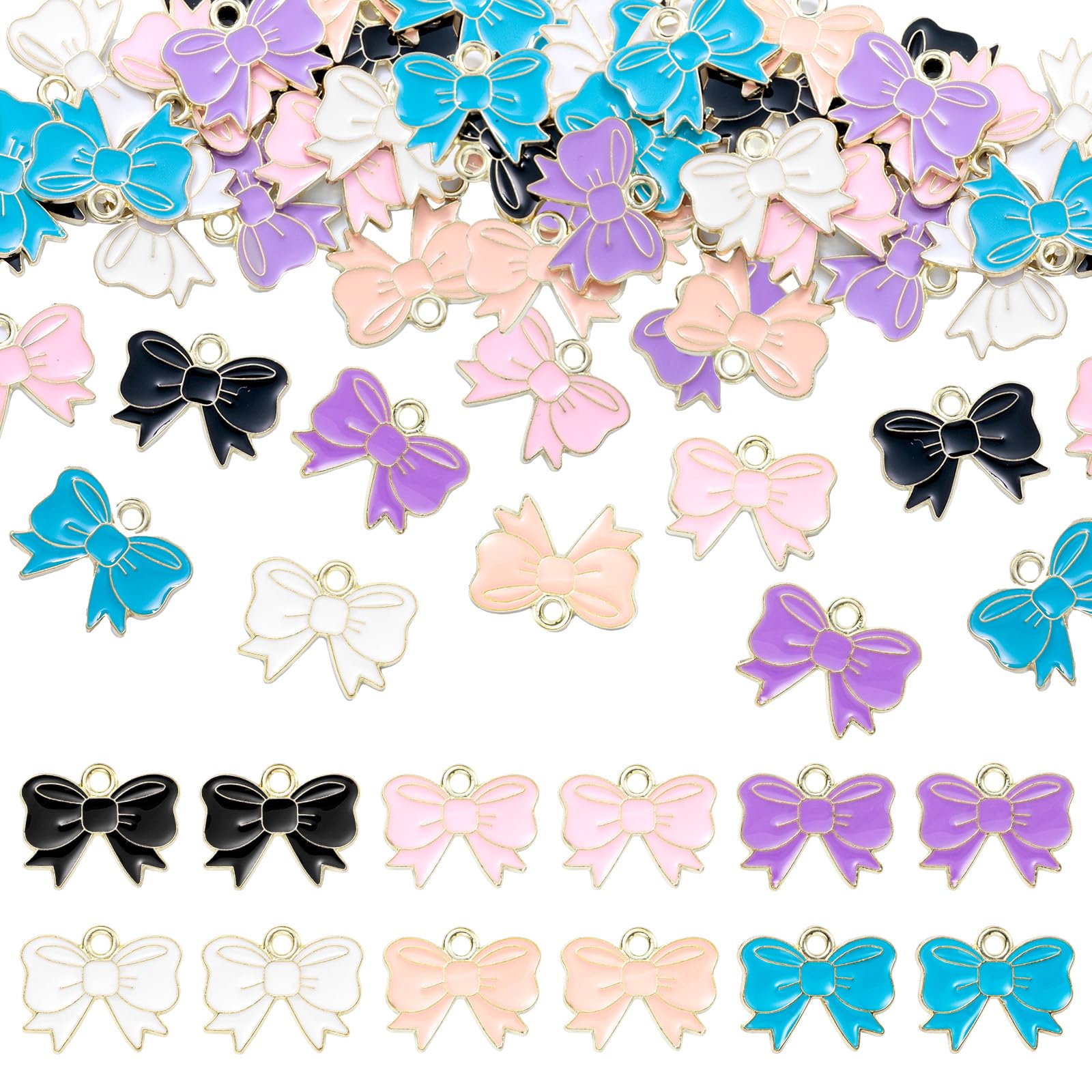 Amazon.com: Tatiwoo 30 Pcs 6 Style Enamel Flat Bows Charms, Color Bow ...