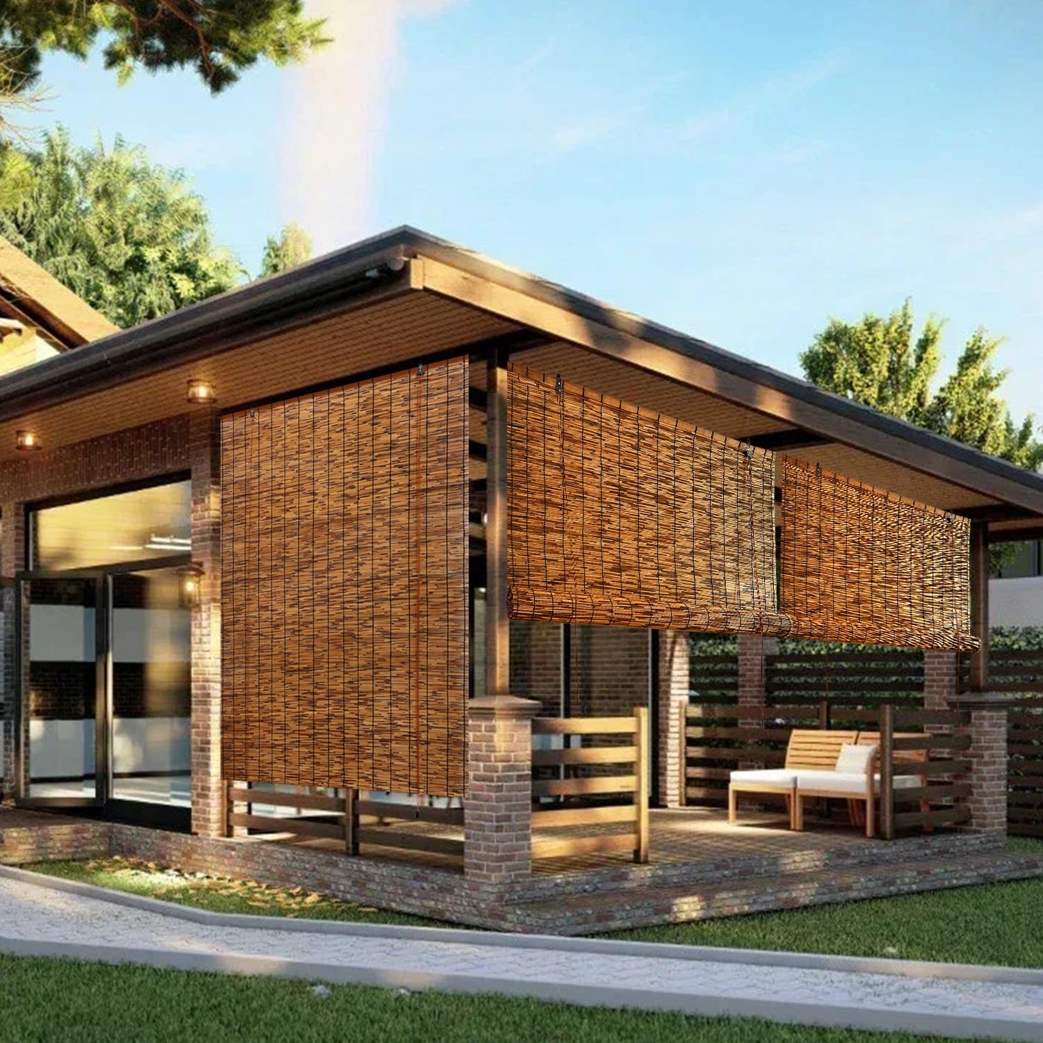 Amazon.com: Outdoor Reed Roller Blinds,2 Pack 47" W x 71" H Retro ...