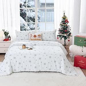 Amazon.com: COTTEBED Snowflakes Christmas Comforter Queen, Snow White Warm Winter Comforter Sets ...