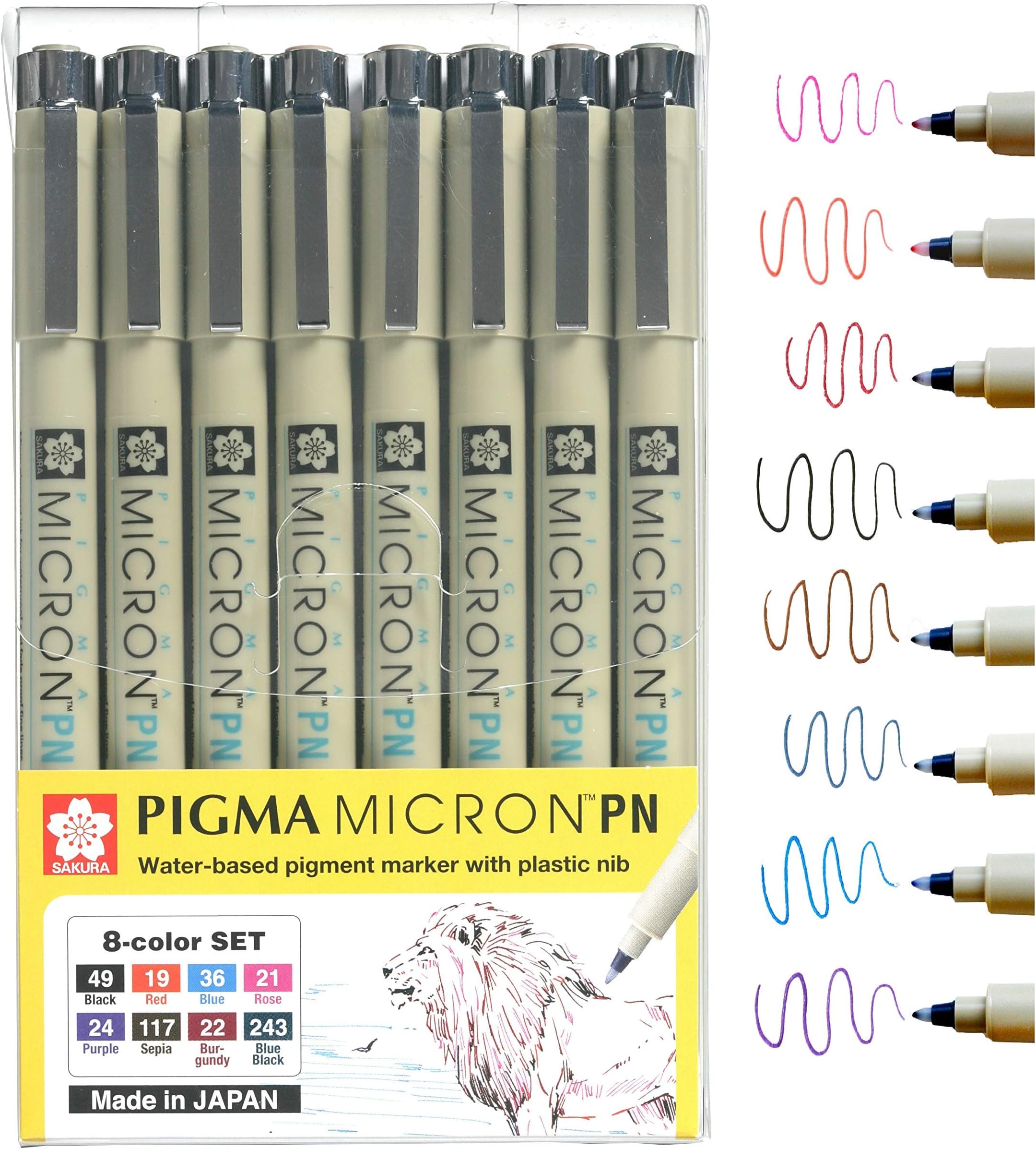 Sakura Pigma Micron drawing pens PN set, Archival ink 8 multi coloured ...