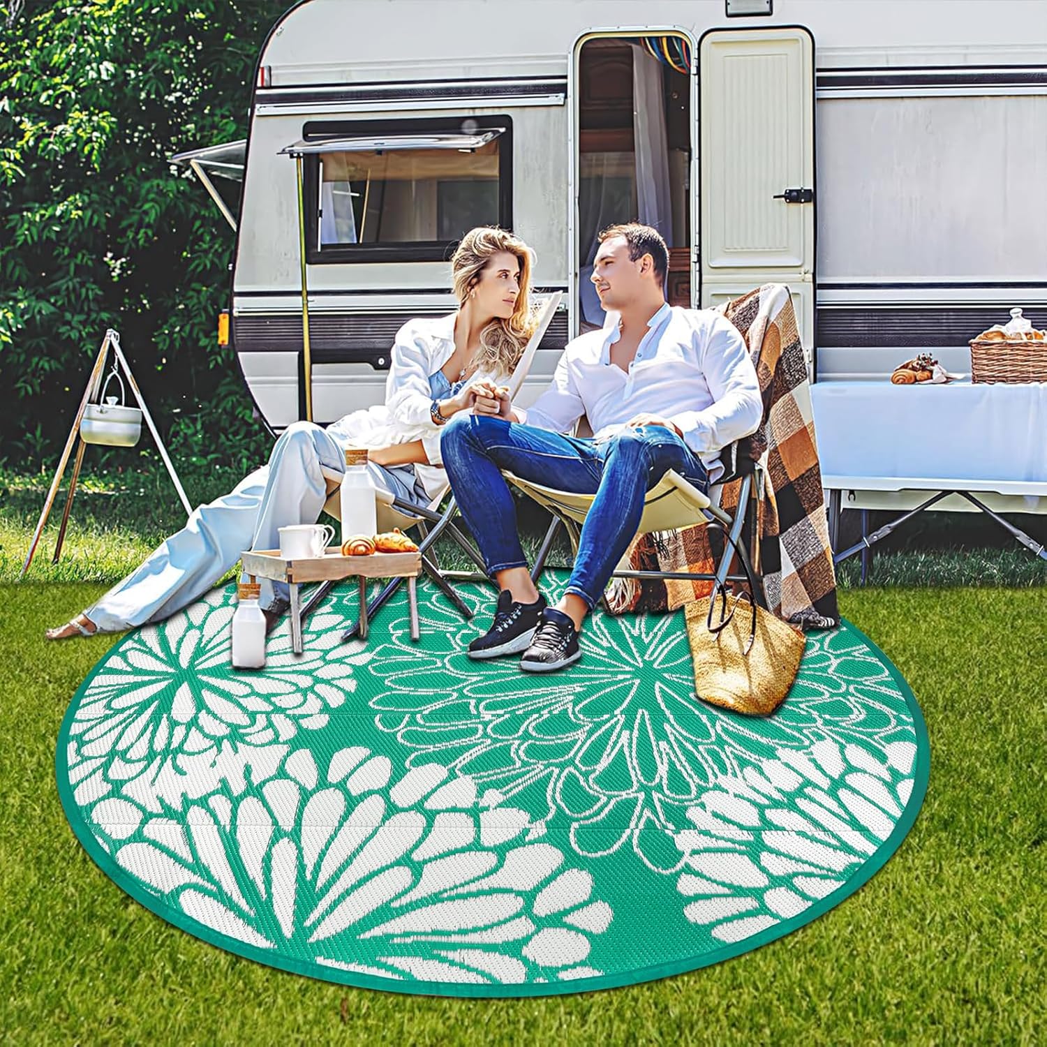 Amazon.com: Homcomoda Round Outdoor Rugs for Patios 6ft Waterproof ...