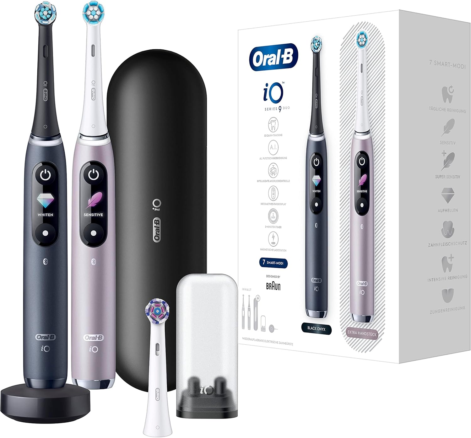 Oral-B iO Series 9 Electric Toothbrush, Twin Pack & 3 Replacement Brushes, 7 Cleaning Modes ...