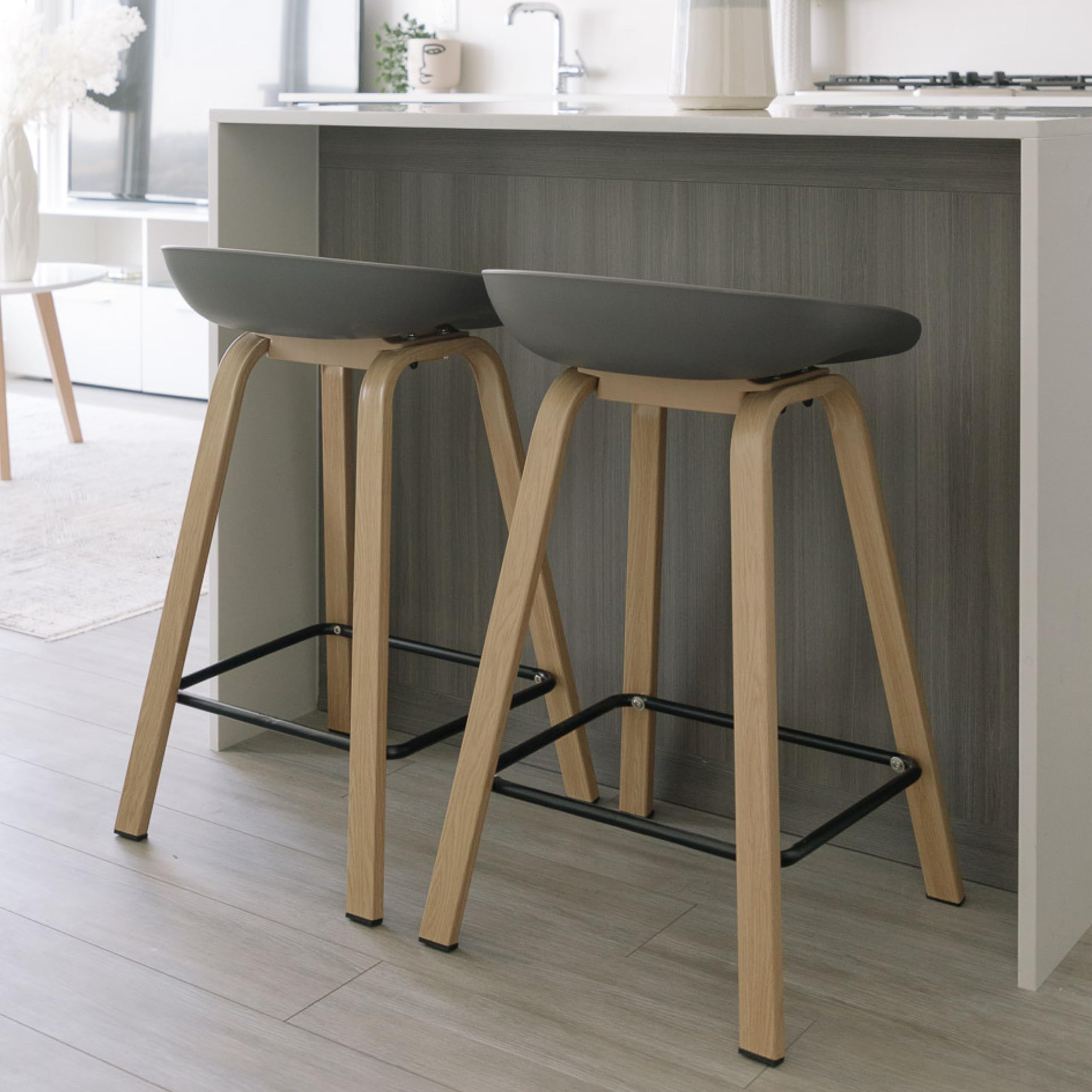 Aykah Willow Bar Stools Set of 2, Counter Height Stool with Plastic ...