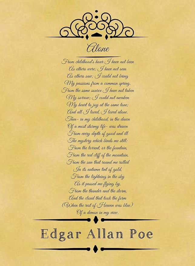 Amazon.com: A4 Size Parchment Poster Classic Poem Edgar Allan Poe Alone ...