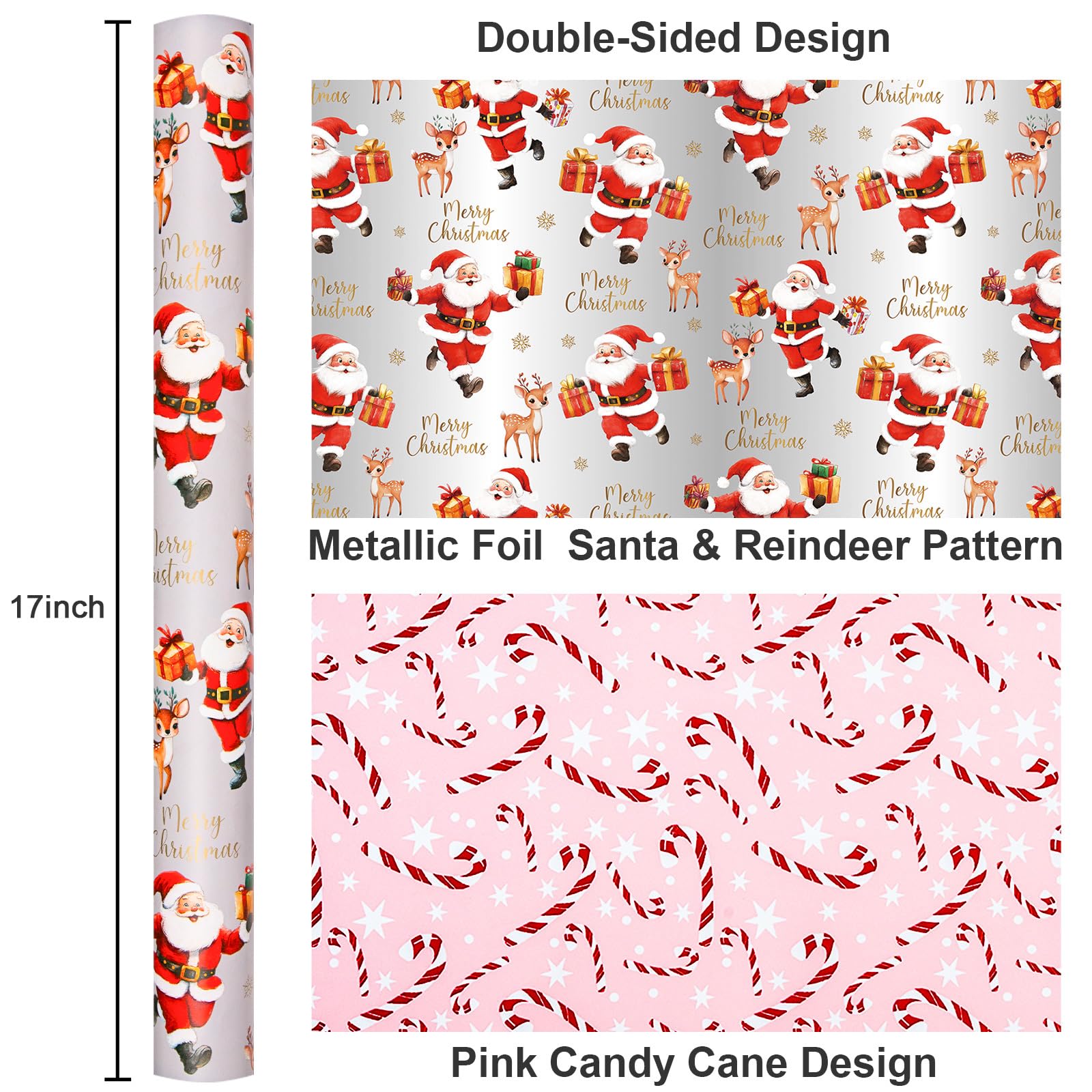 Snapklik.com : MAYPLUSS Reversible Christmas Wrapping Paper, Santa ...
