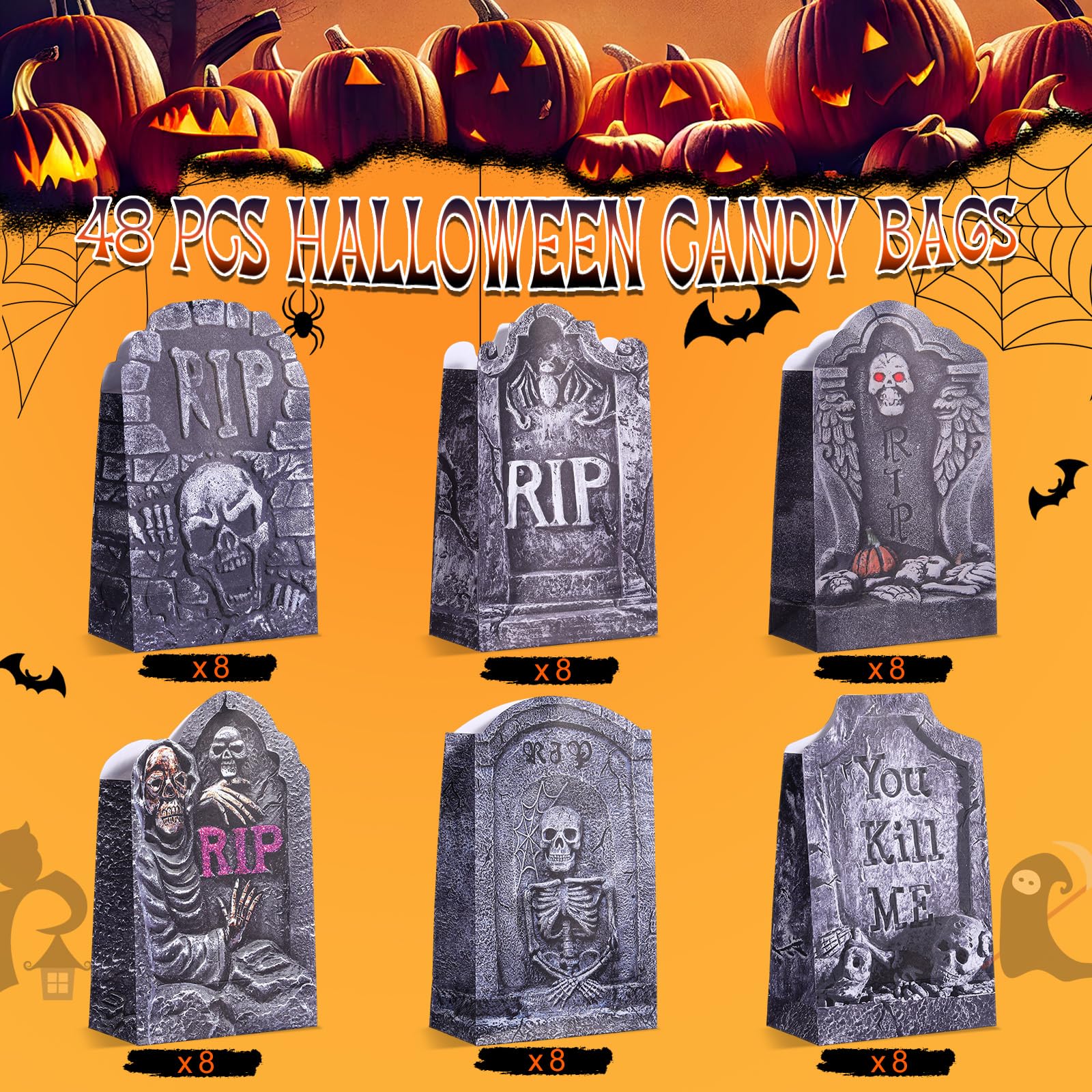 Snapklik.com : Yeaqee 48 Pieces Halloween Tombstone Paper Bags ...