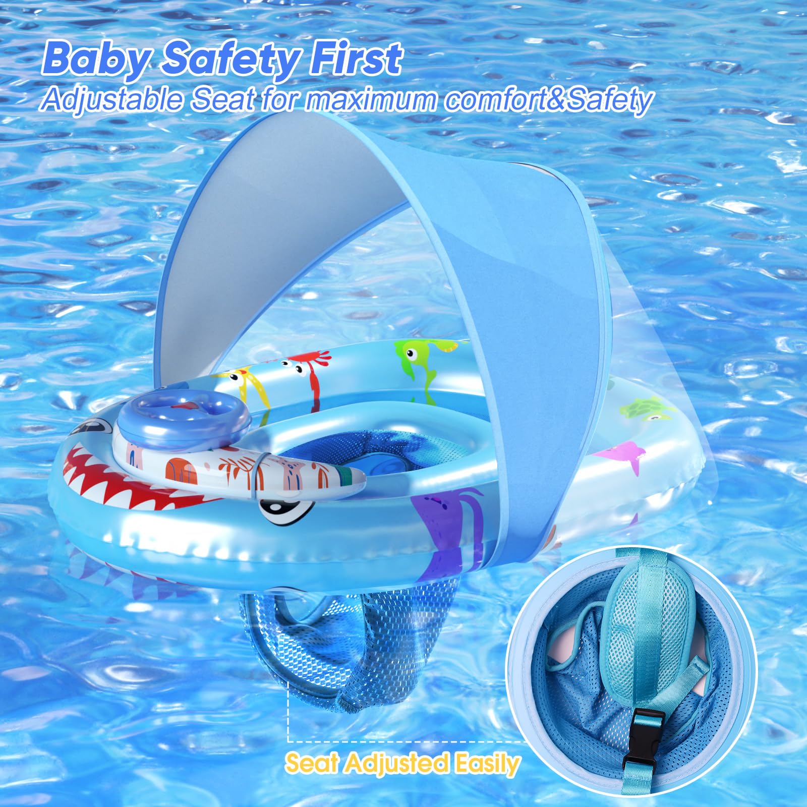 Baby Pool Float with Canopy Inflatable Swimming Floats for 6-36 Months ...