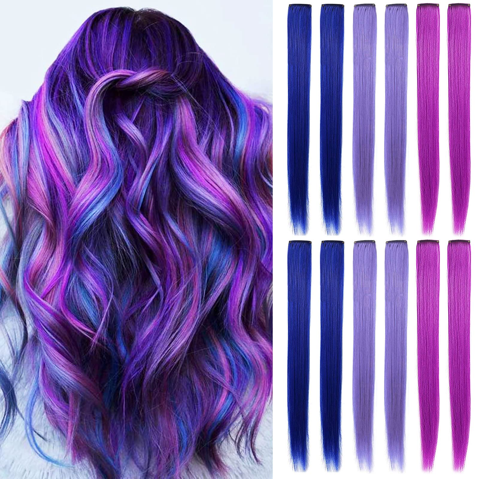 Amazon.com : IAMERUI 12 Pcs Colored Hair Extensions Colorful Hair ...