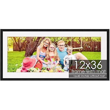 Amazon.com - 12x36 Frame with Mat - Black 16x40 Frame Wood Made to ...