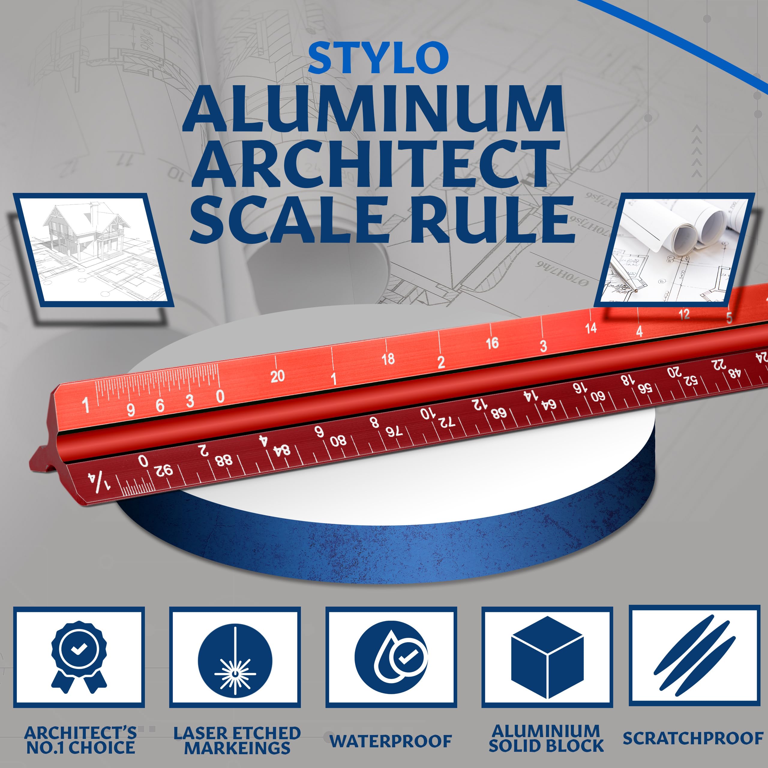 Aluminum Architect Scale Ruler – 30cm Ruler Laser Etched Triangle ...