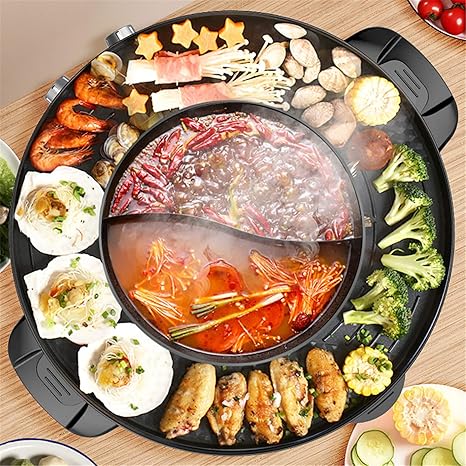 Amazon.com: Hot Pot with Grill, 2000W 2 in 1 Electric Hot Pot Grill ...
