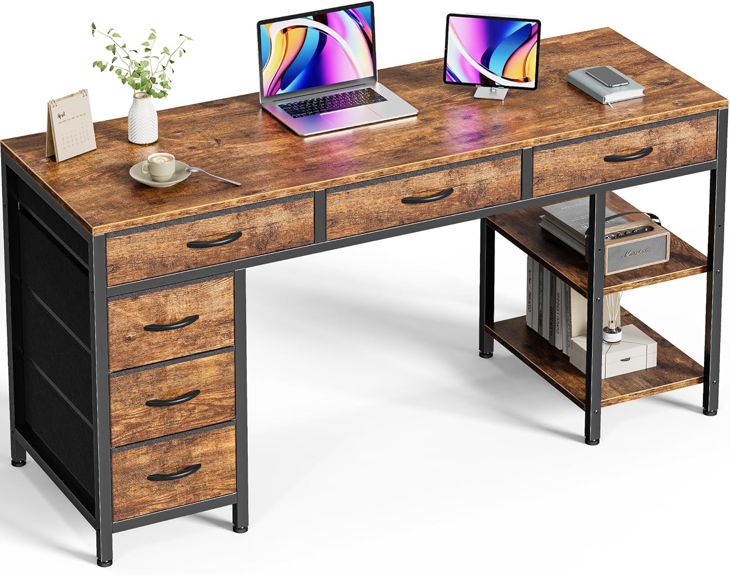 Amazon.com: Huuger Computer Desk with 6 Drawers, 54 Inch Office Desk ...